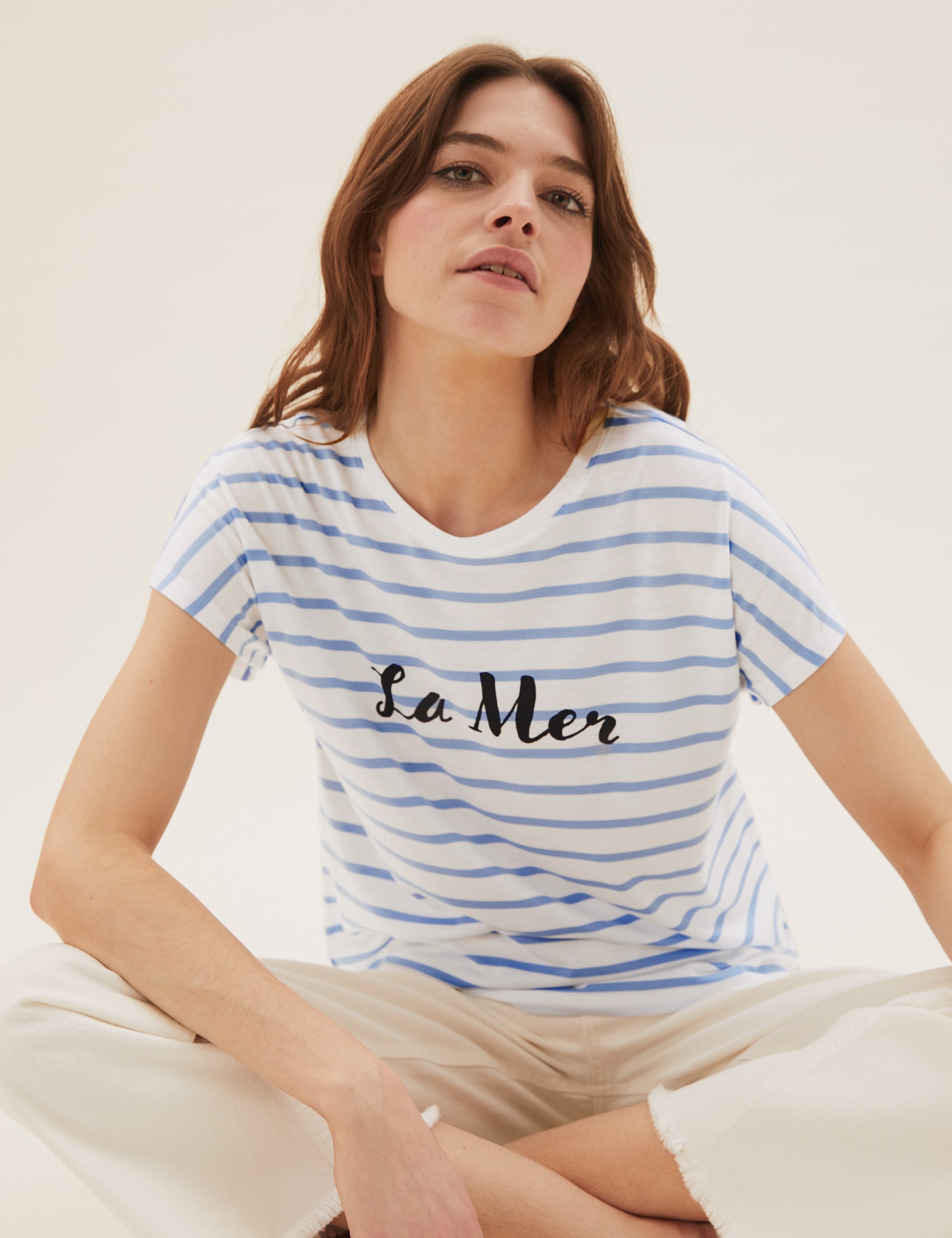 La Mer Slogan Striped Crew Neck T-Shirt | M&S Collection | M&S IE