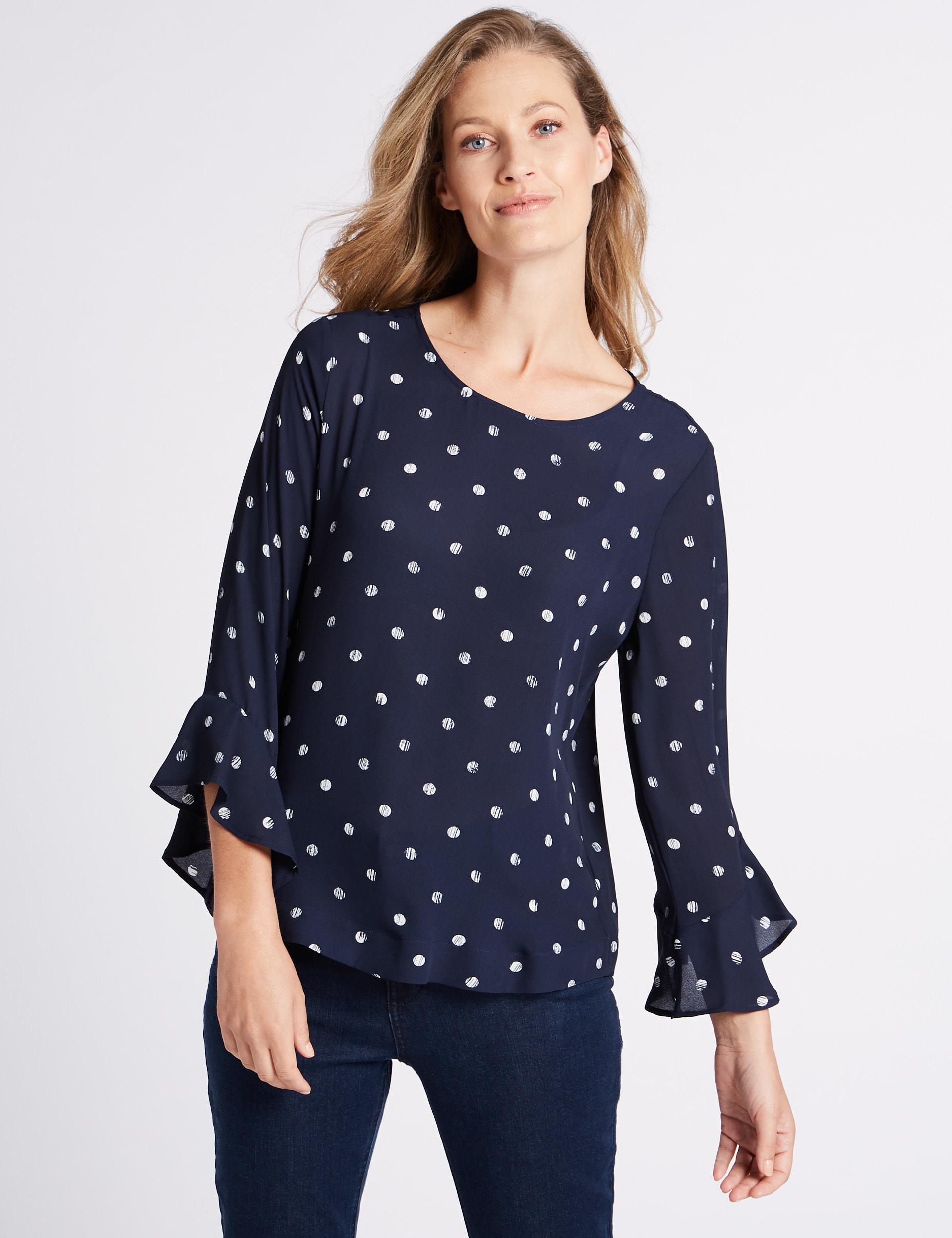 Printed Round Neck Long Sleeve Shell Top | M&S Collection | M&S