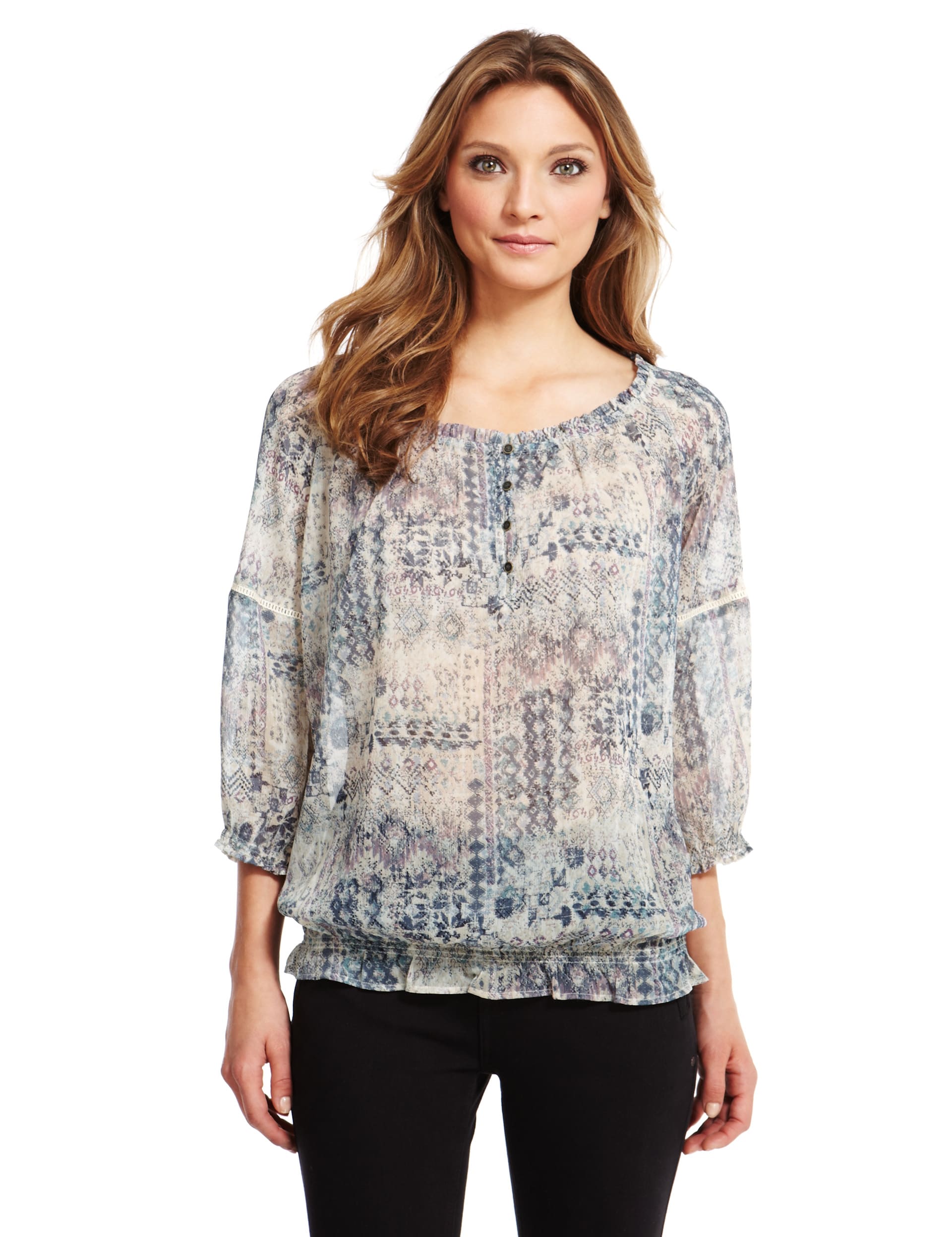 Patchwork Print Blouse | Indigo Collection | M&S