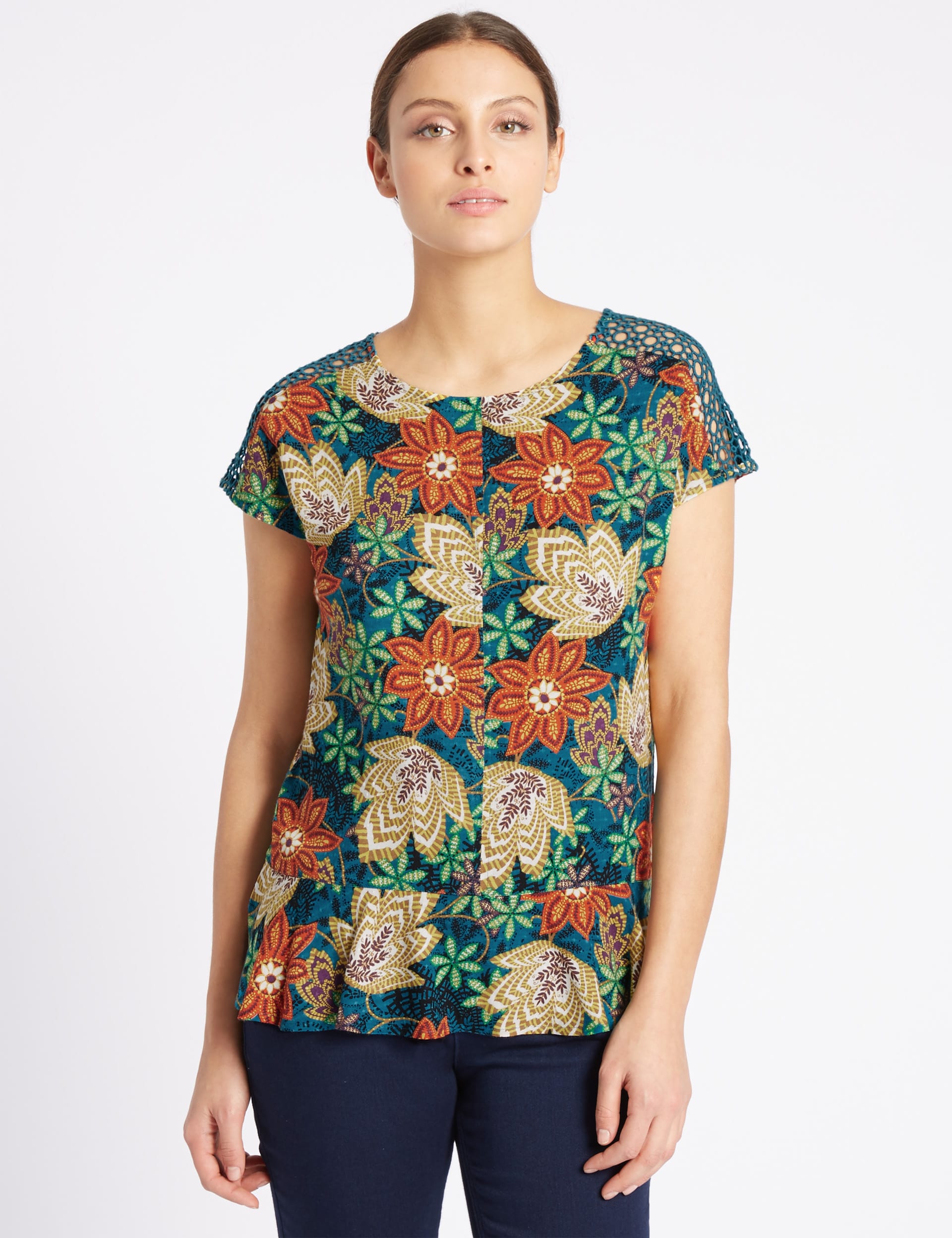 Floral Print Short Sleeve Shell Top | Per Una | M&S