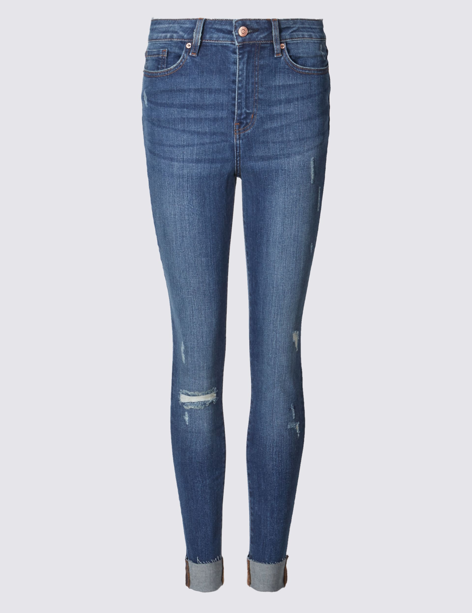 In Fray Turn Up Mid Rise Skinny Leg Jeans | Indigo Collection | M&S