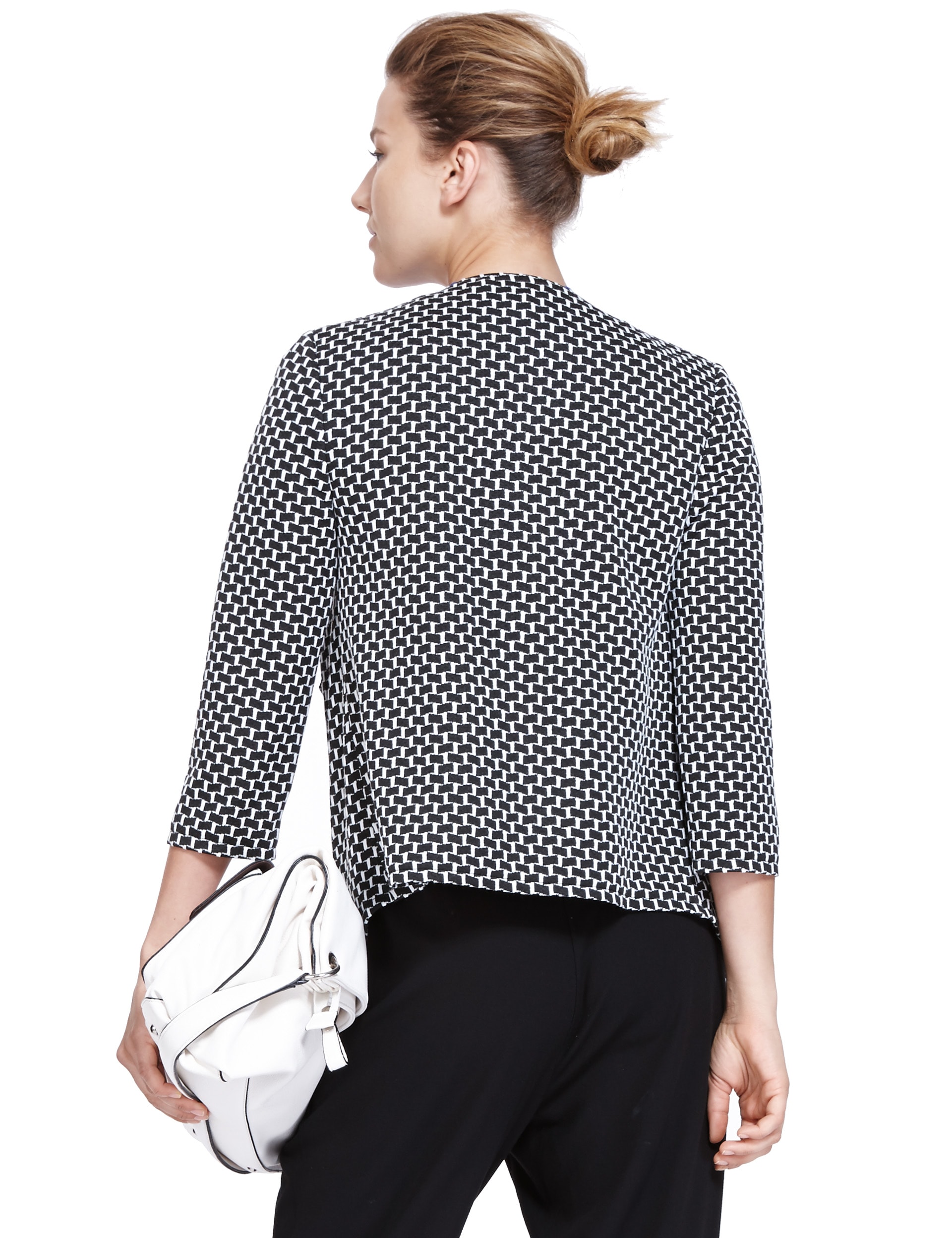 Open Front Geometric Brick Print Checked Jacket | M&S Collection | M&S