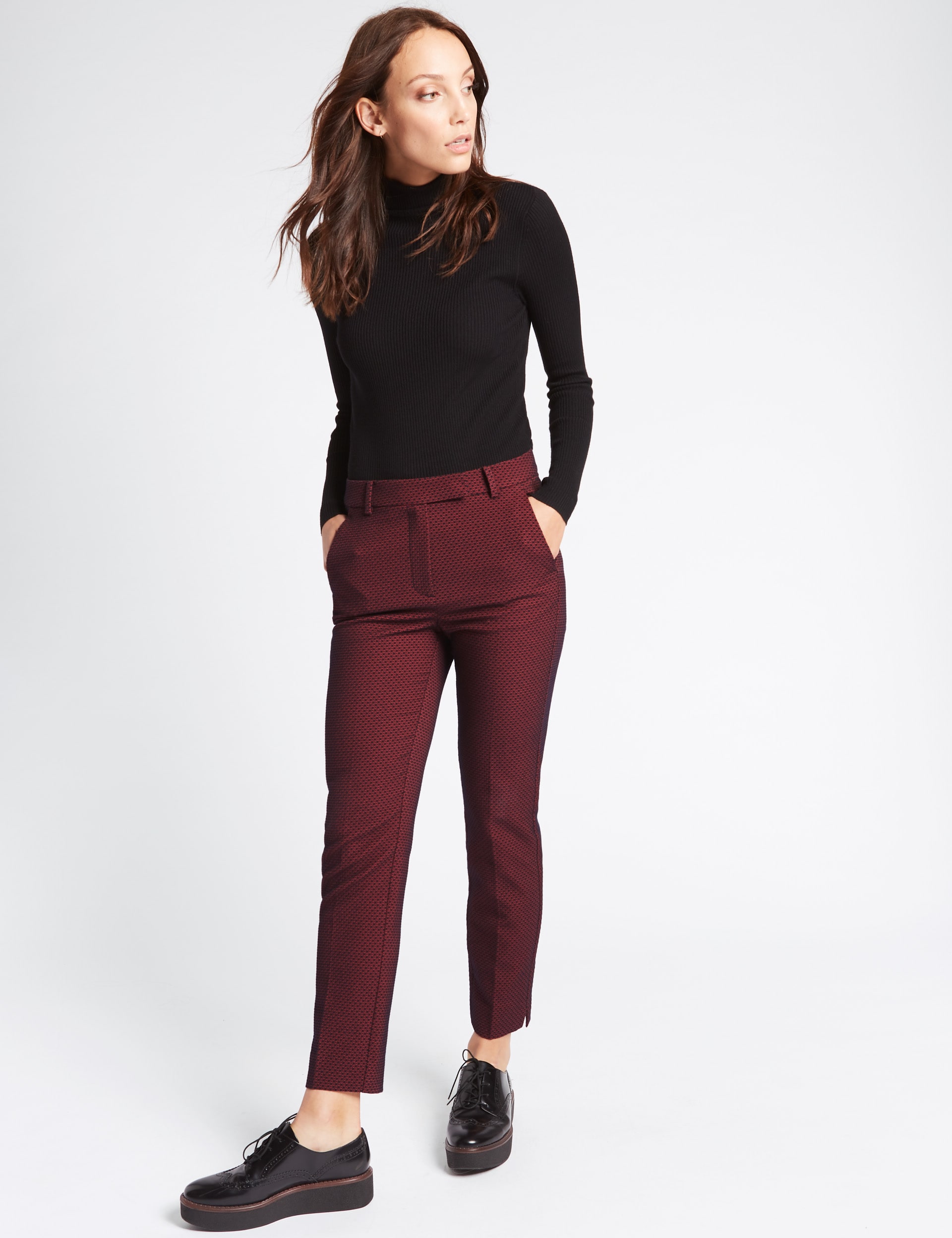Cotton Blend Textured Slim Leg Trousers | M&S Collection | M&S