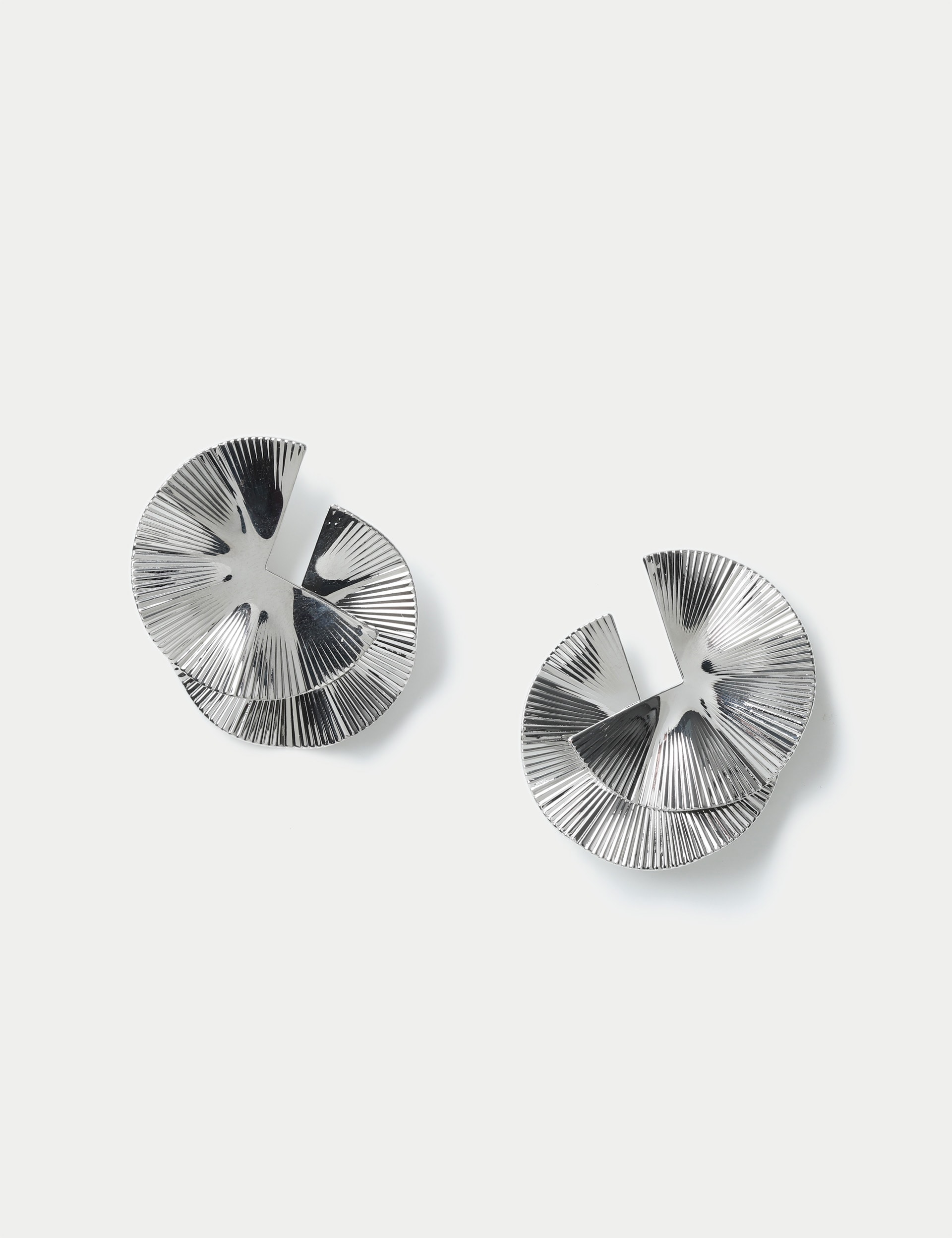 Oversized Rhodium Tone Circular Sector Ridge Earrings | M&S | M&S