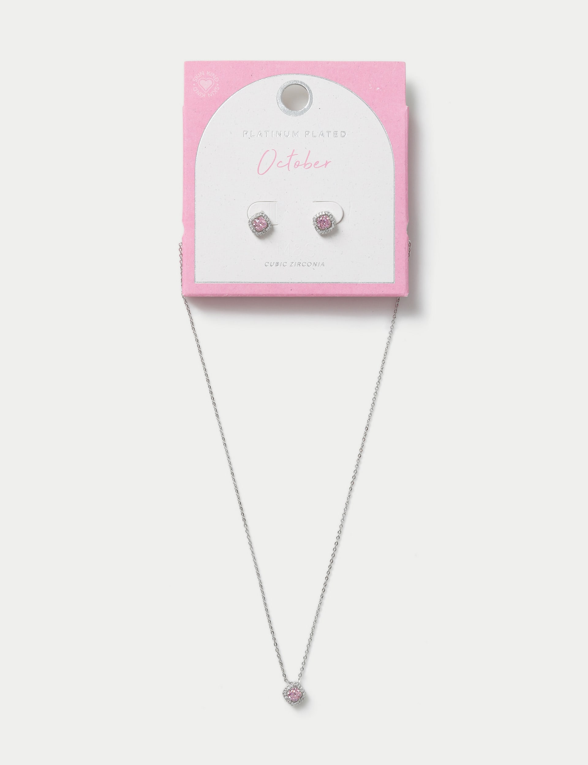 Platinum Plated October Birthstone Earring and Necklace Set | M&S | M&S