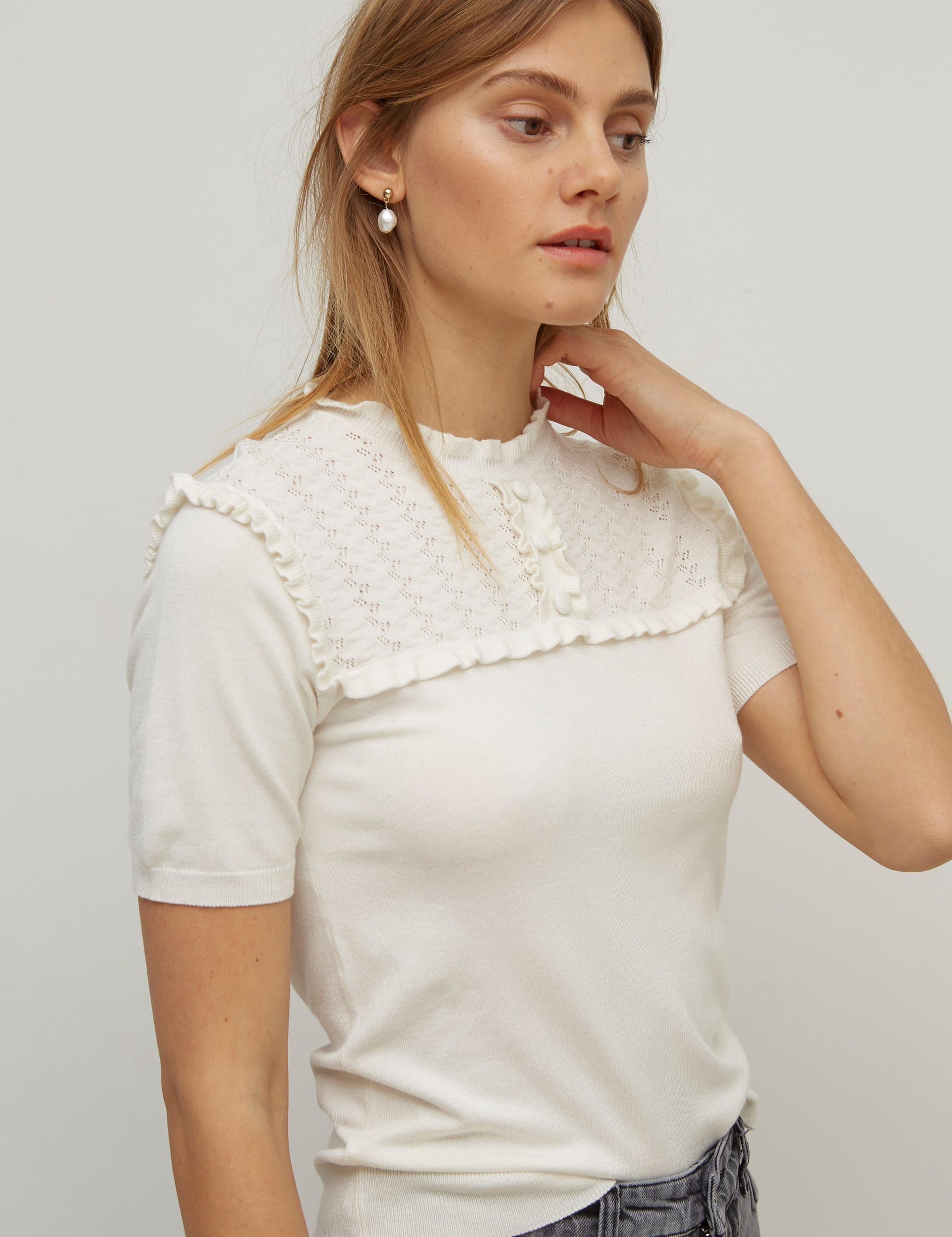 Pointelle Ruffle High Neck Top | Nobody's Child | M&S