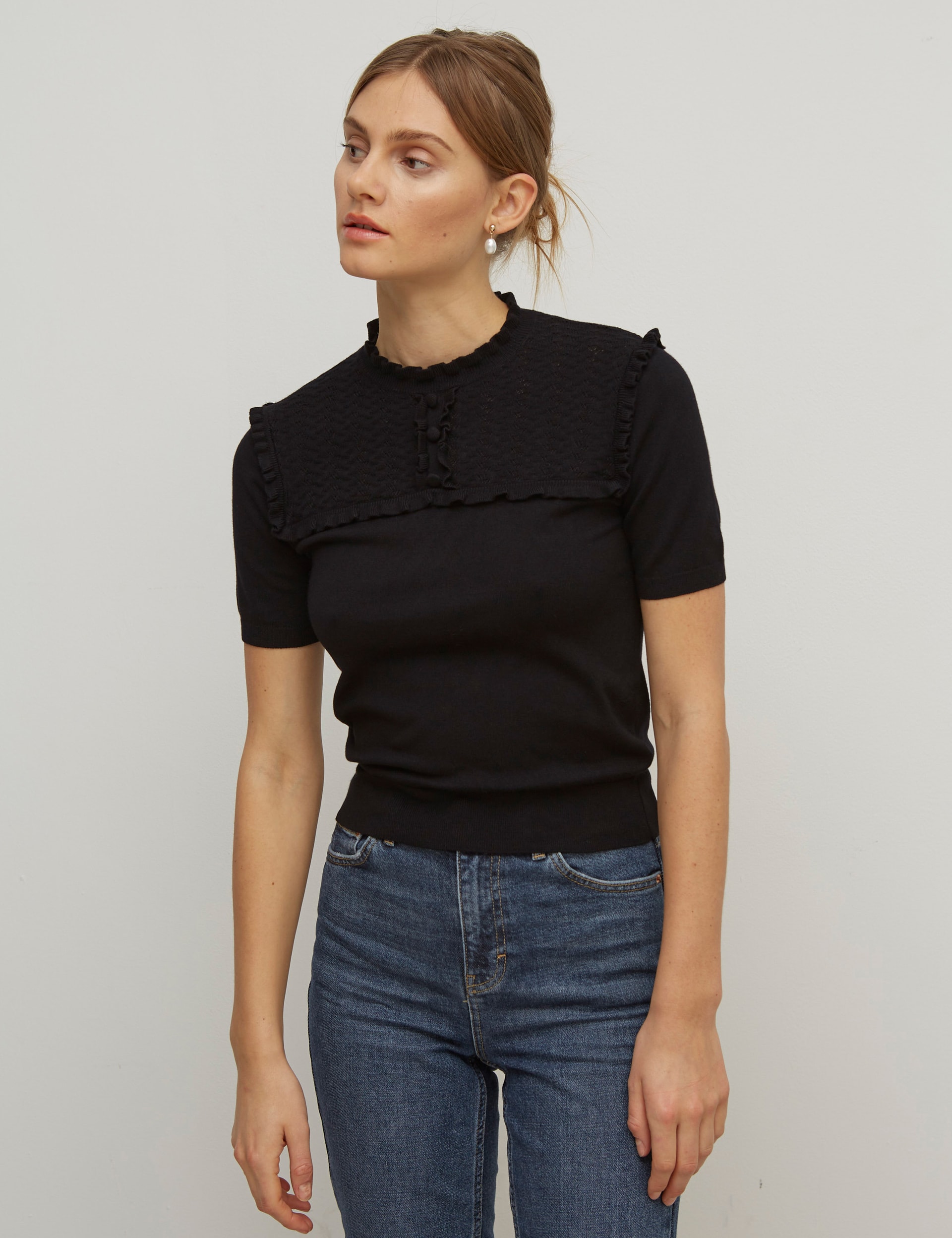 Pointelle Ruffle High Neck Top | Nobody's Child | M&S