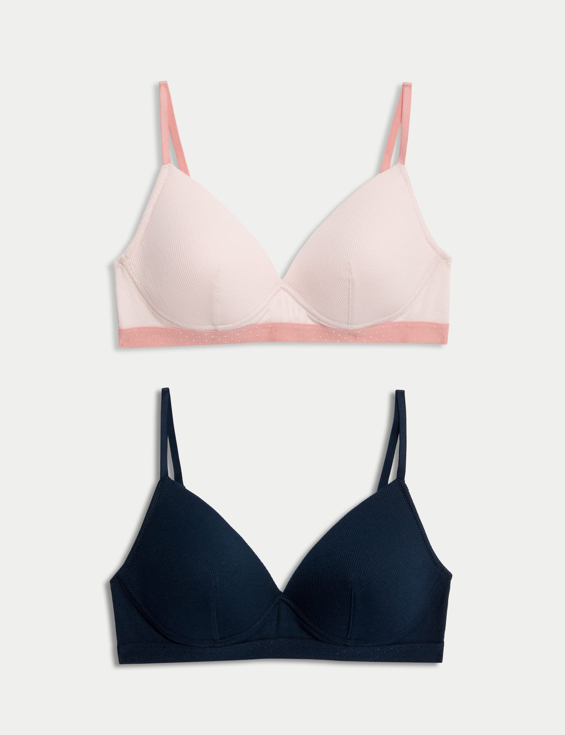 2pk Non Wired Cotton Rich Ribbed First Bras AA-D | M&S Collection | M&S