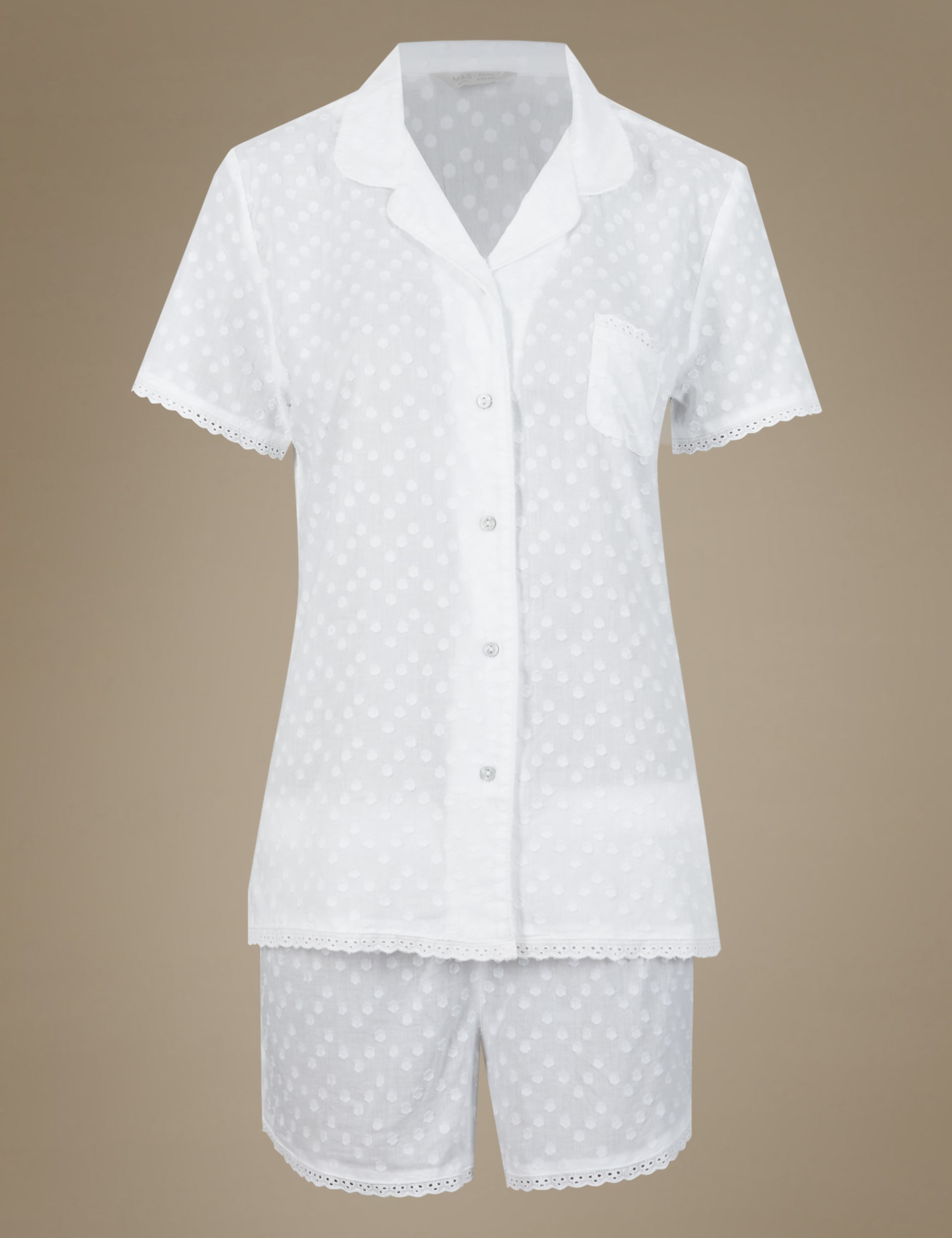 Pure Cotton Dobby Revere Collar Top & Short Pyjamas | M&S Collection | M&S