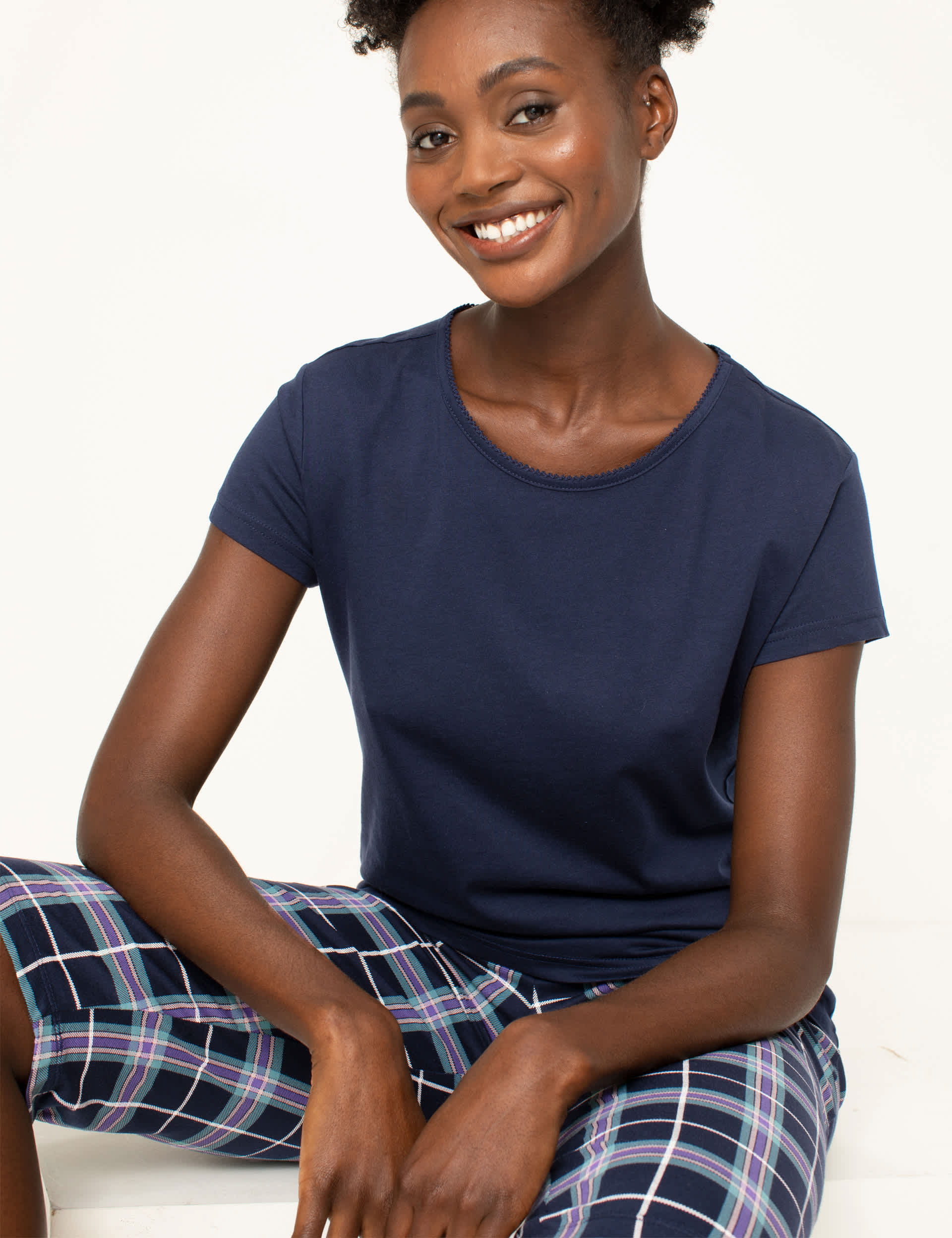 Pure Cotton Checked Cropped Leg Pyjama Set | M&S Collection | M&S IE