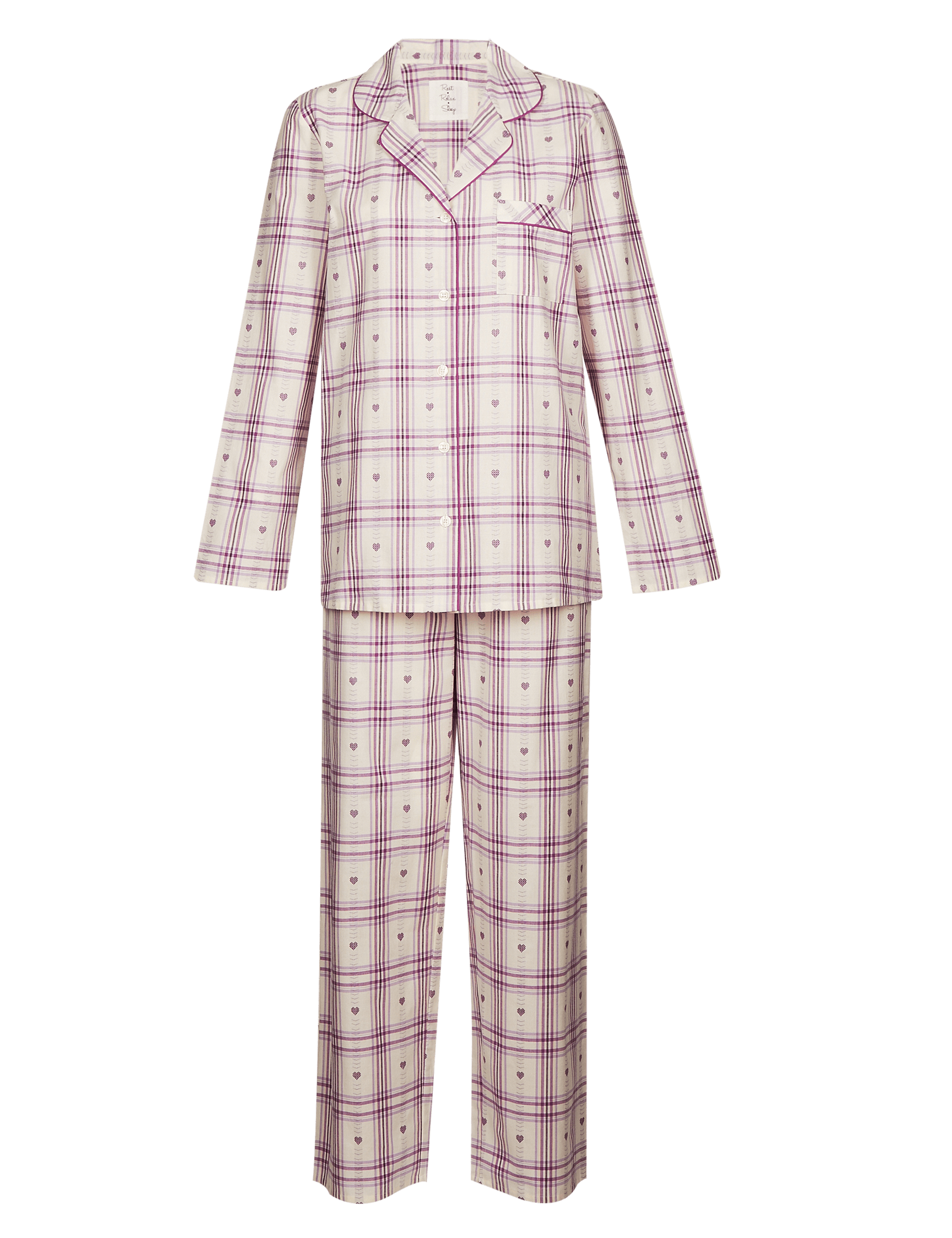 Pure Cotton Dobby Heart & Checked Pyjamas | M&S