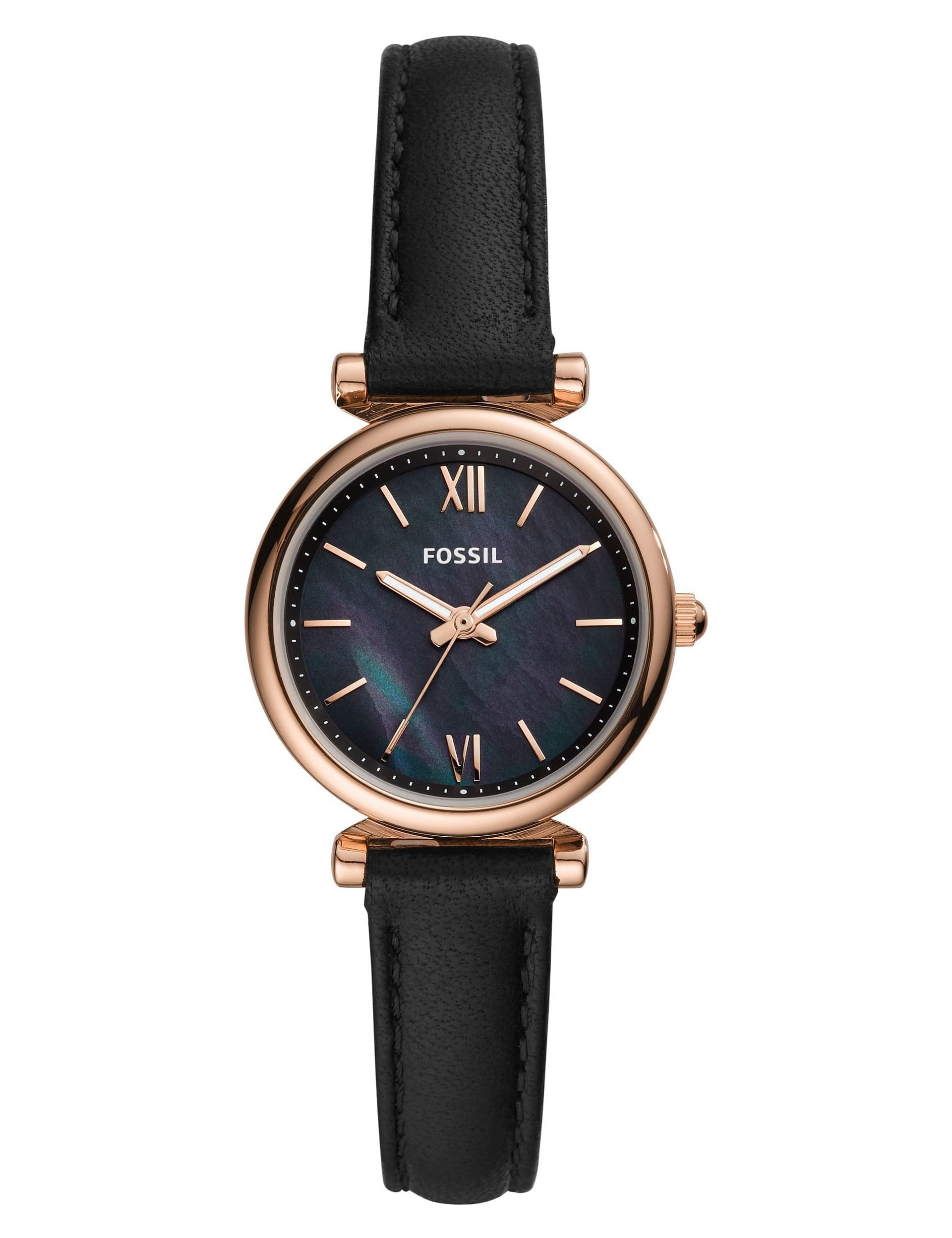 Fossil Mini Carlie Black Leather Watch | Fossil | M&S