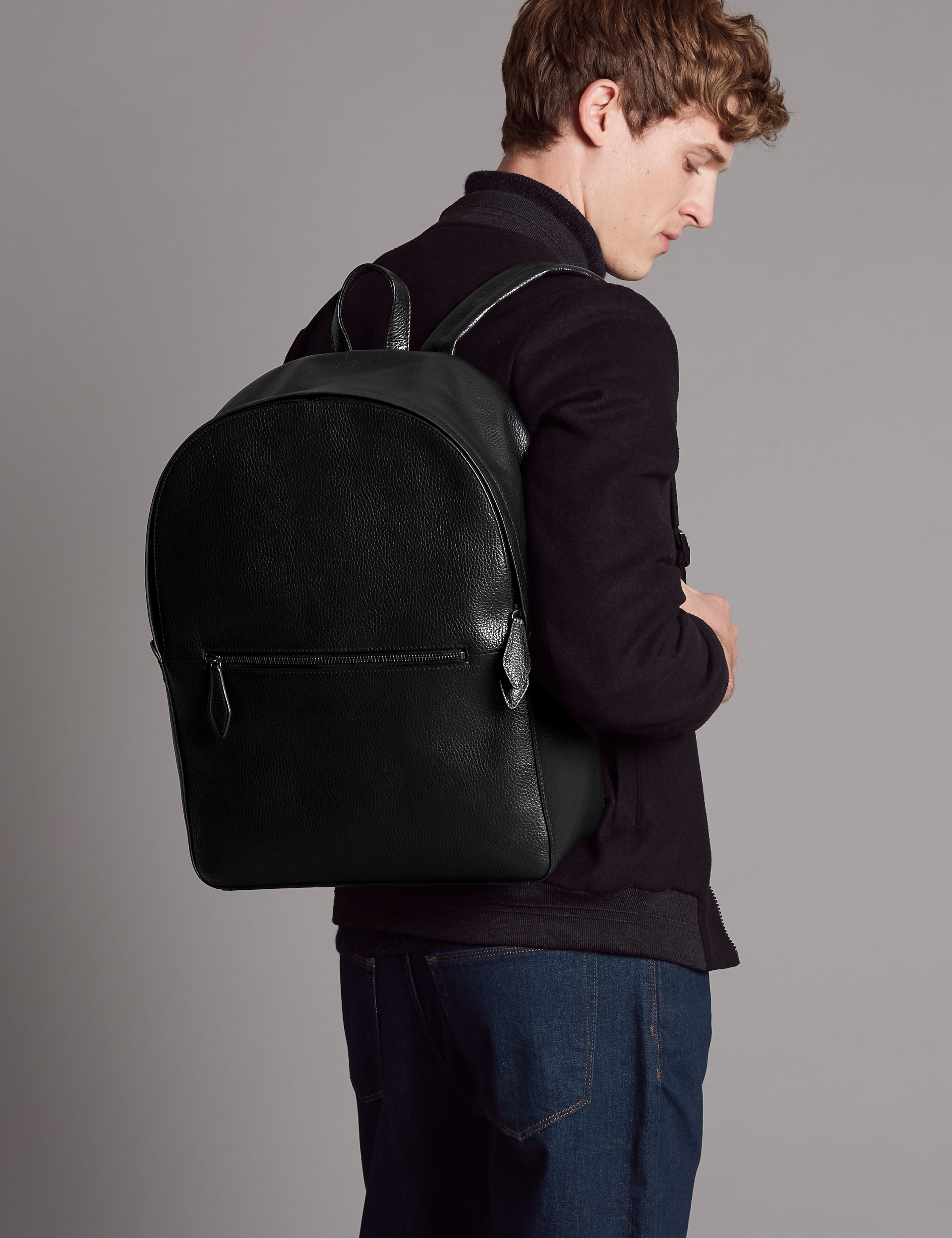 Pebble Grain Leather Backpack | Autograph | M&S IE