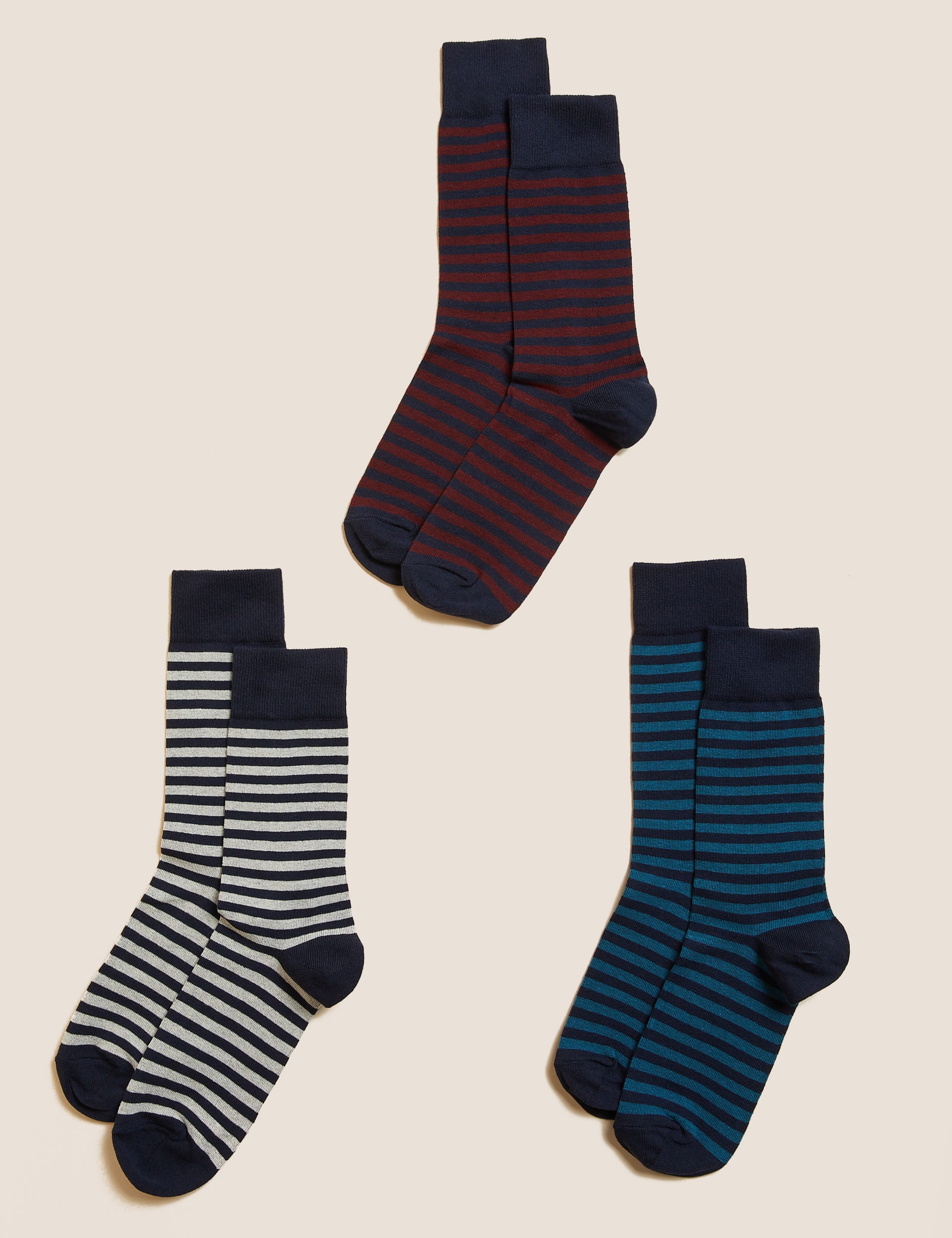 3 Pack Striped Cotton Rich Socks | M&S