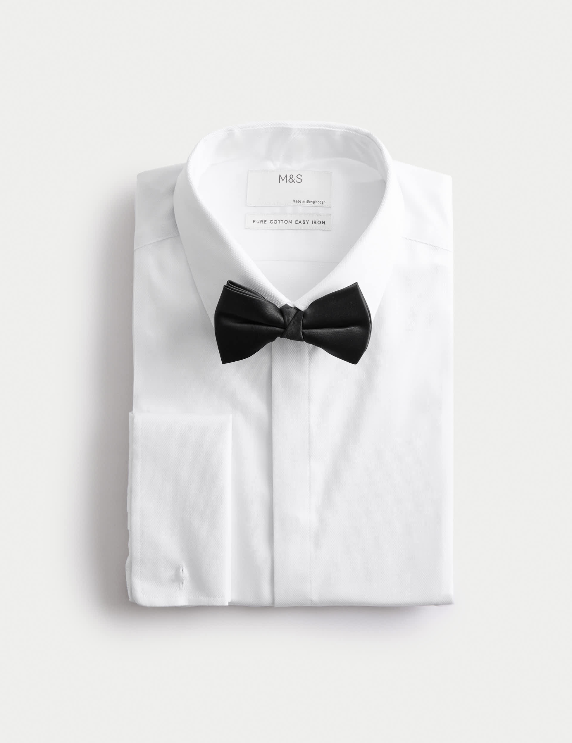 Slim Fit 2 Inch Luxury Cotton Dress Shirt with Bow Tie | M&S