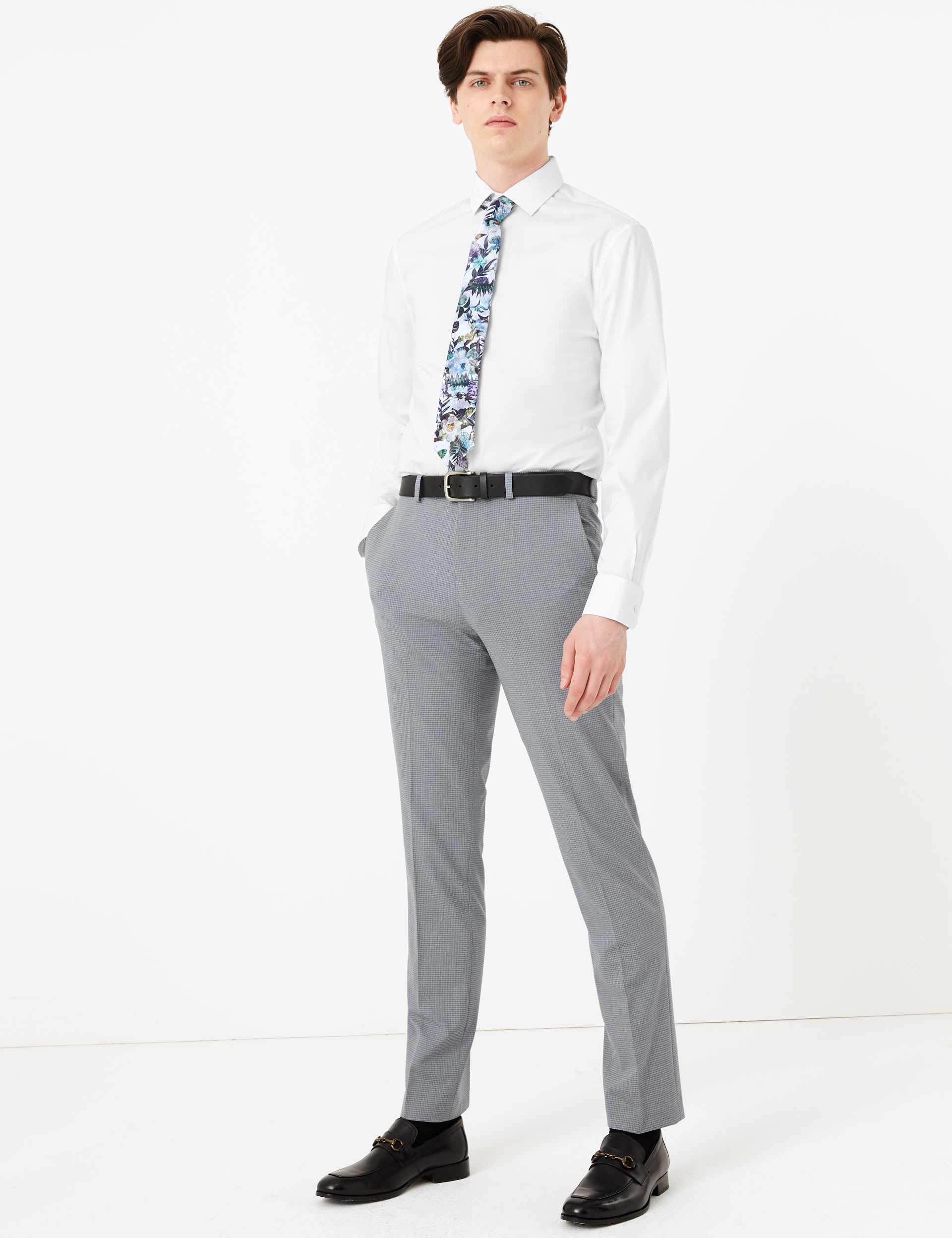 Slim Fit Mini Checked Trousers | M&S Collection | M&S IE