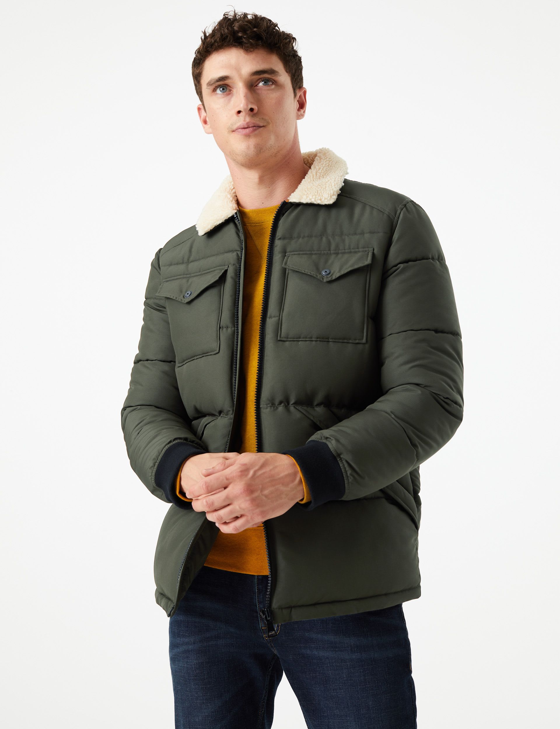 Borg Collar Puffer Jacket with Thermowarmth™ | M&S Collection | M&S