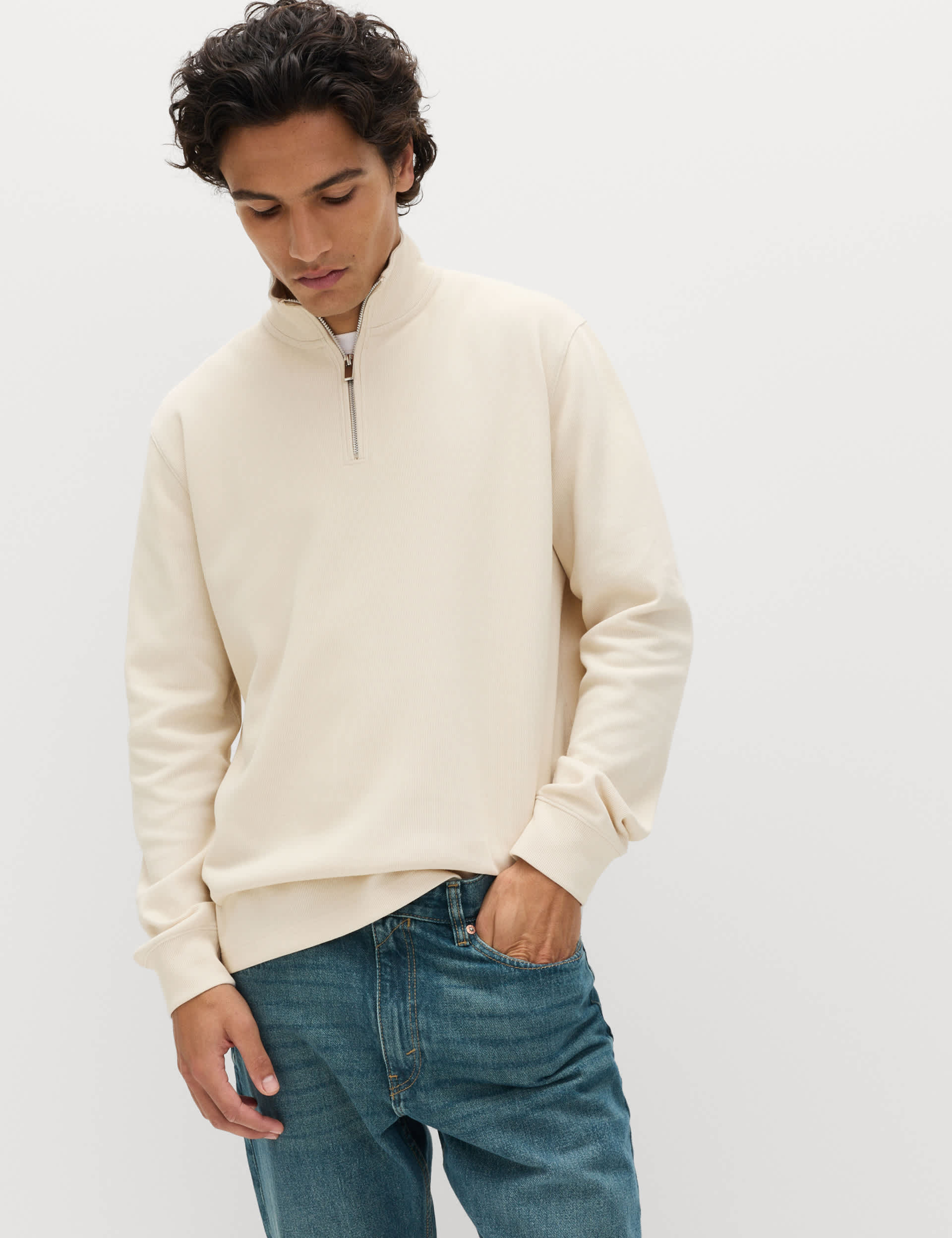 Cotton Rich Double Knit Half Zip Sweatshirt | M&S