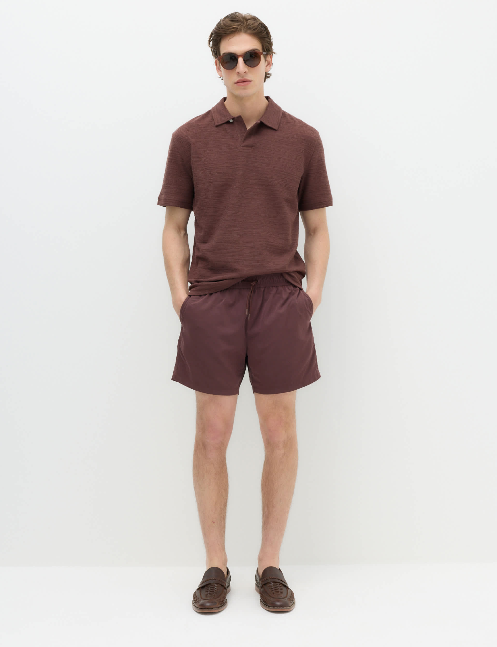 Cotton Rich Notch Neck Boucle Polo Shirt | M&S