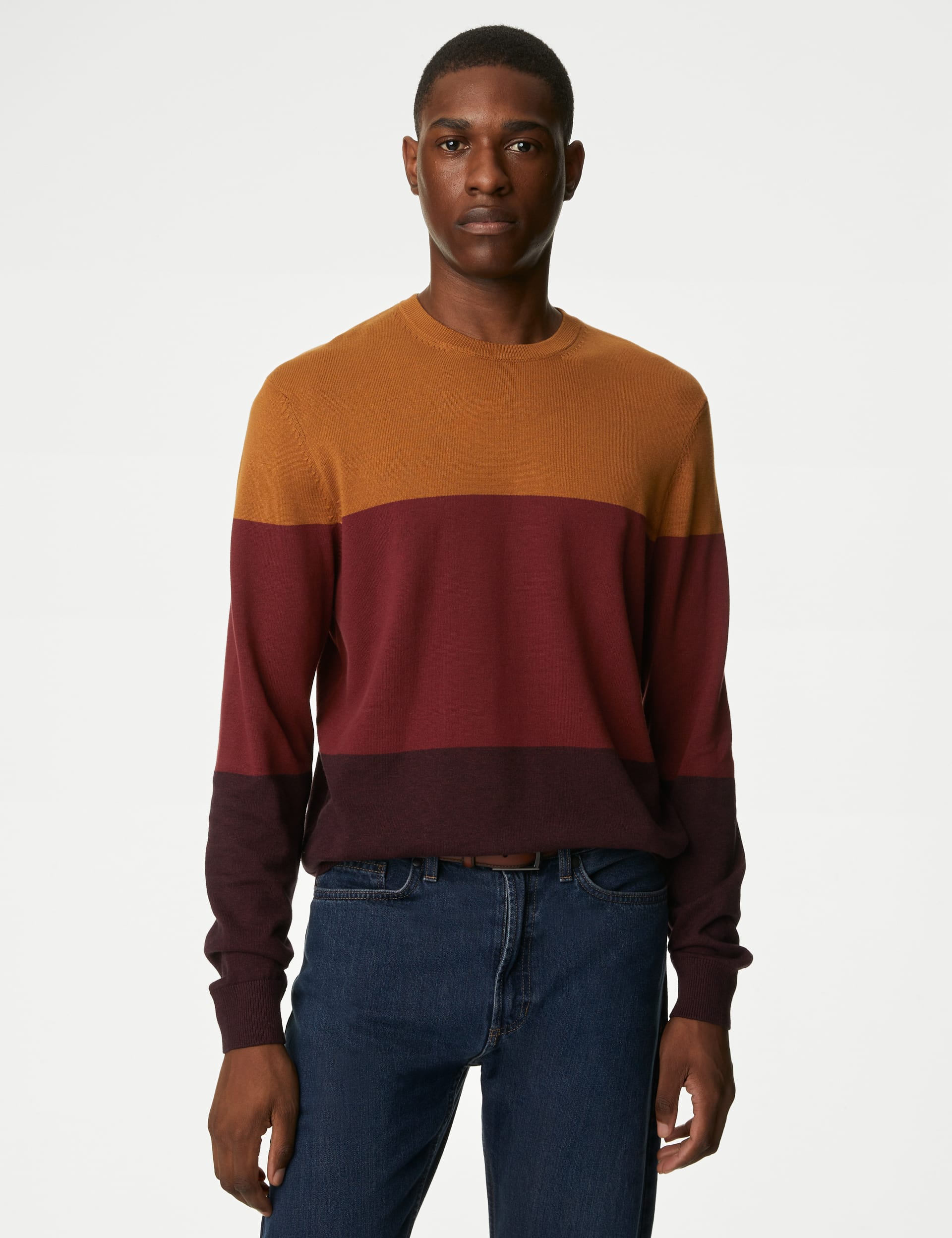 Pure Cotton Colour Block Crew Neck Jumper | M&S Collection | M&S