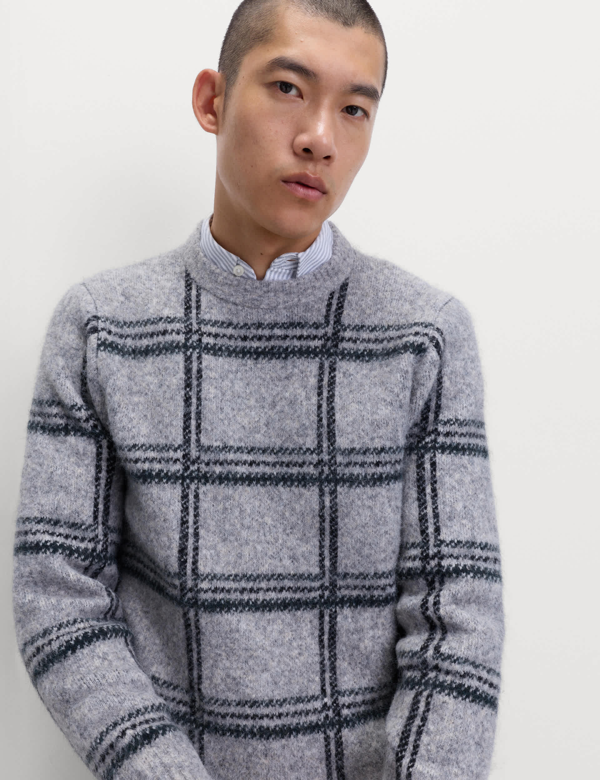 Check Hazy Knit Crew Neck Jumper | M&S | M&S IE