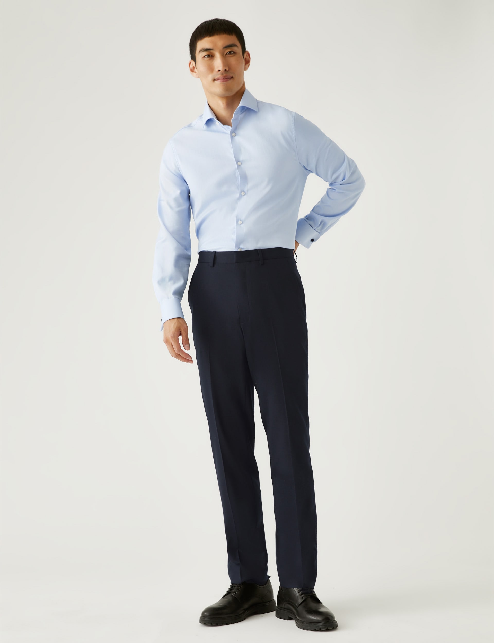 Regular Fit Wool Blend Flat Front Trousers | M&S | M&S