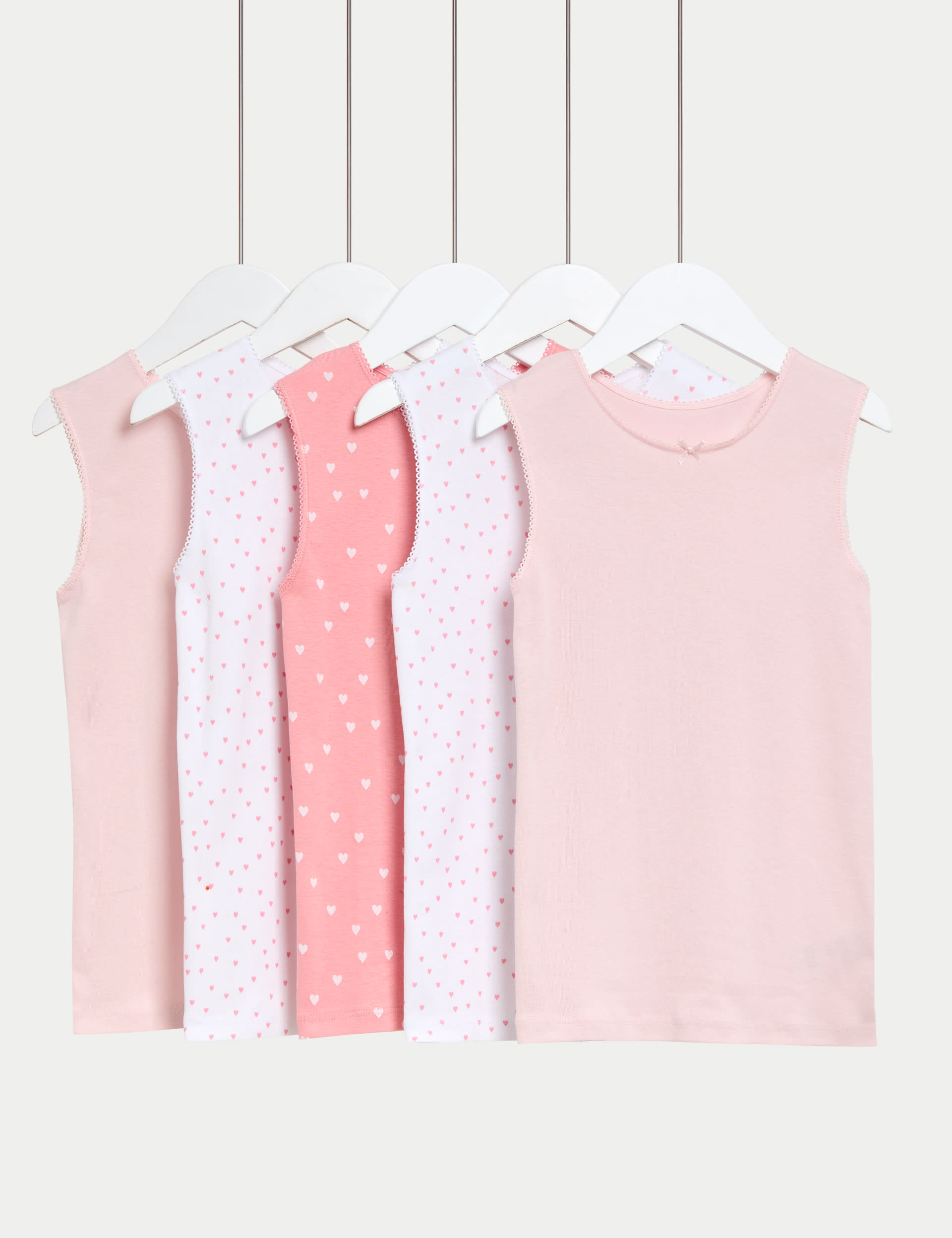 5 Pack Pure Cotton Heart Print Vests (2-14 Yrs) | M&S