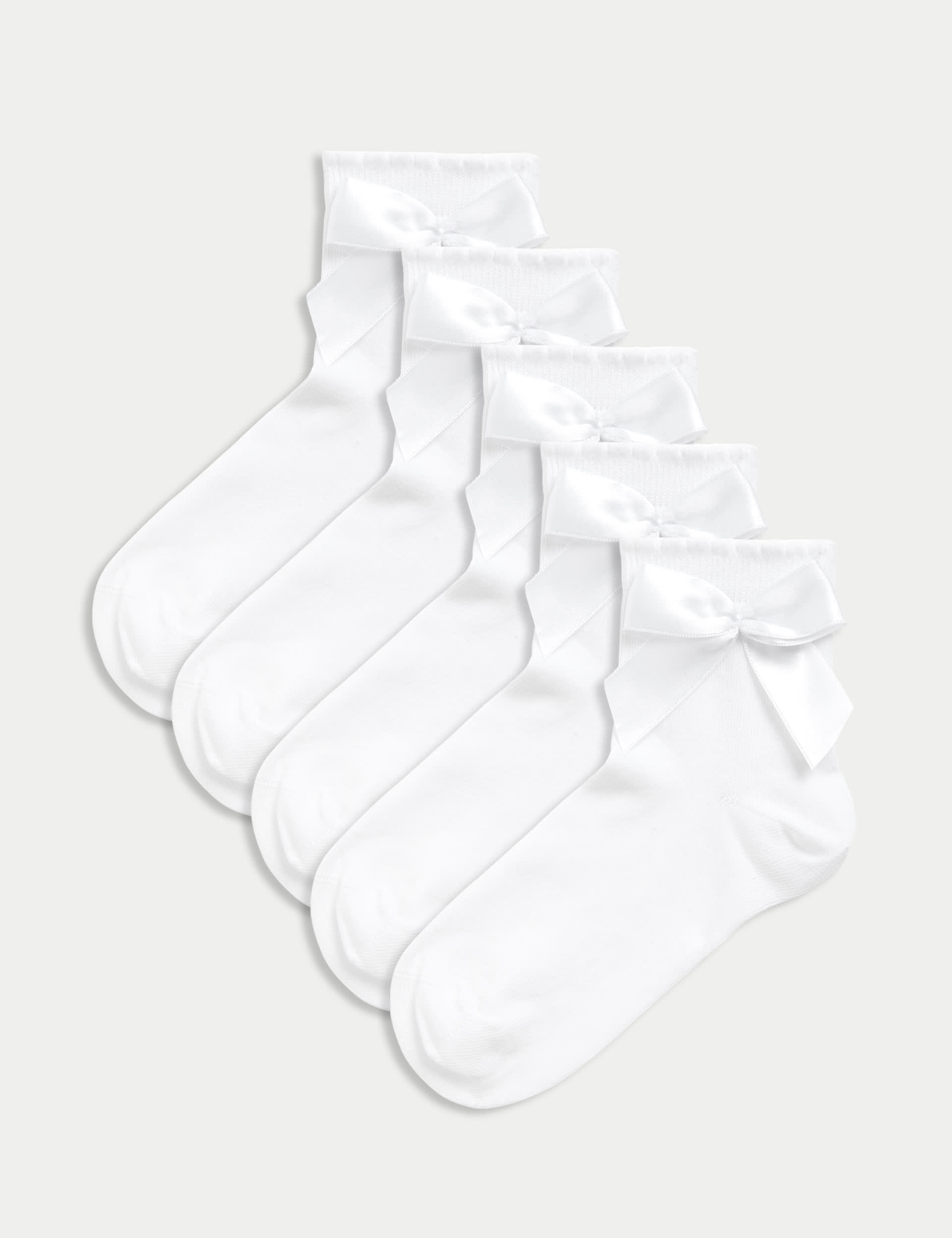 5 Pack Cotton Rich Ankle Bow Socks (6 Small-7 Large) | M&S