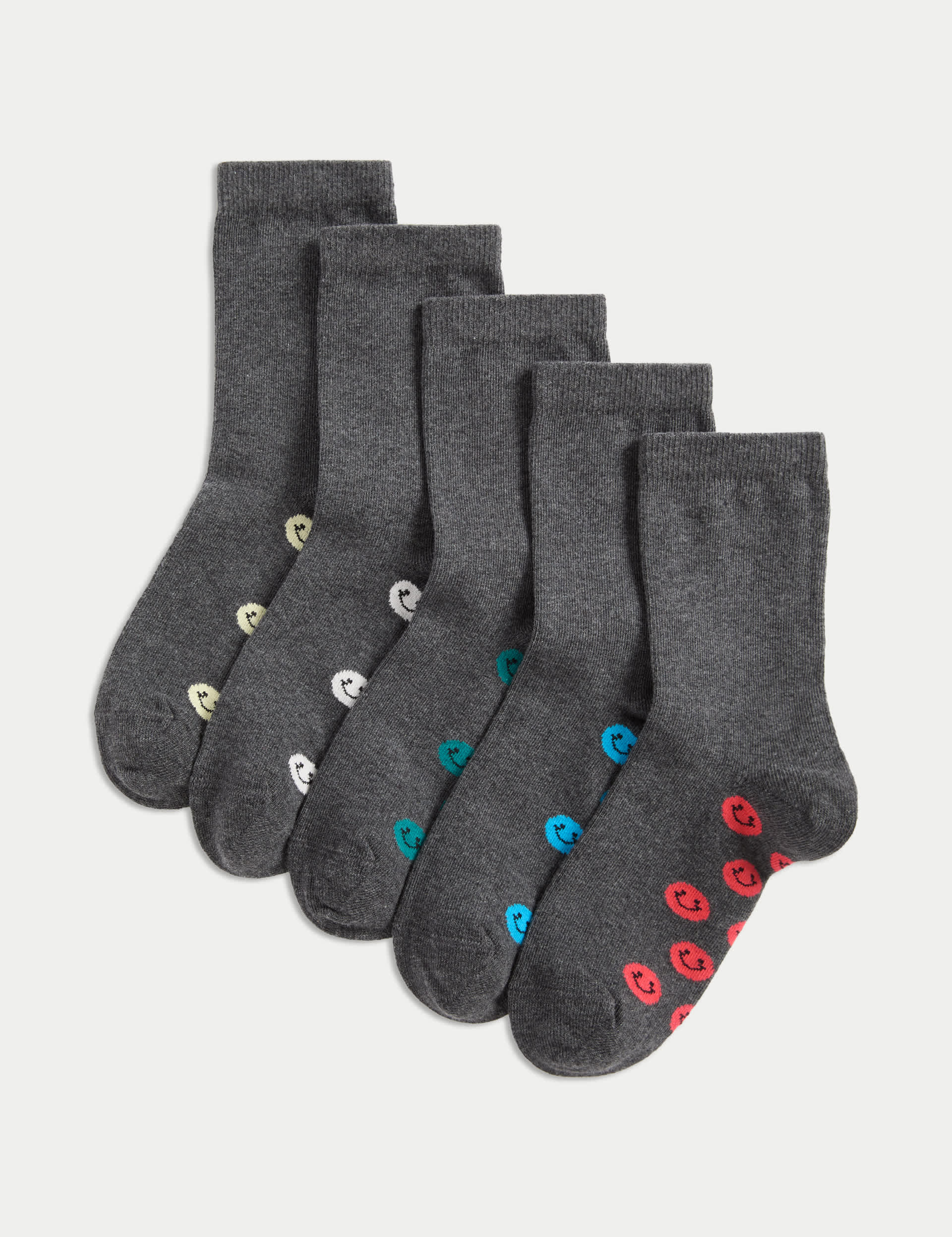 5 PACK COTTON RICH HAPPY FACES SCHOOL SOCKS (6 SMALL-7 LARGE) | M&S