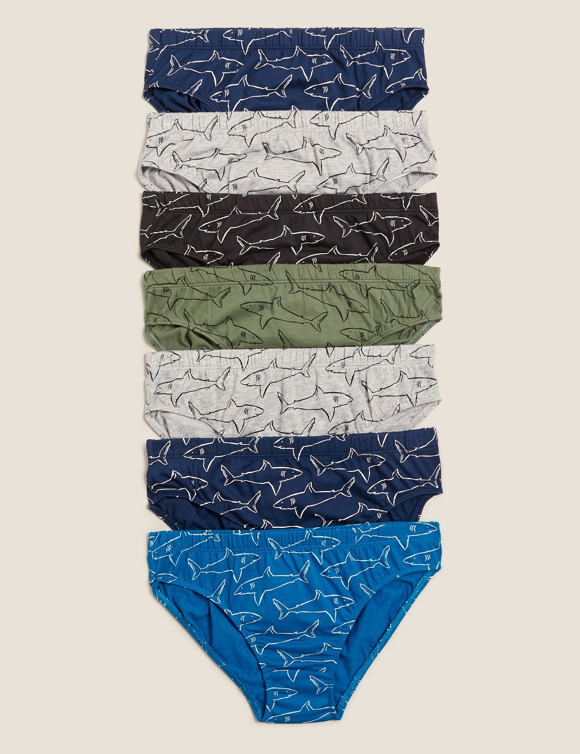 7pk Pure Cotton Shark Briefs (2-16 Yrs) | M&S IE
