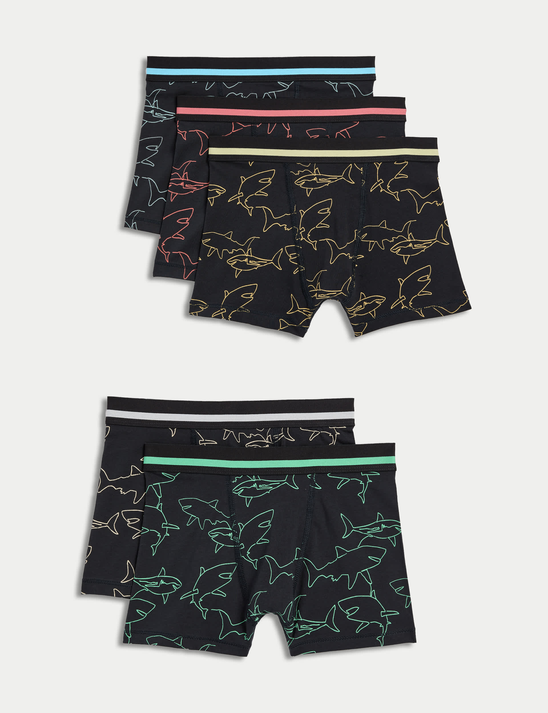 5 Pack Cotton with Stretch Shark Trunks (5-16 Yrs) | M&S | M&S