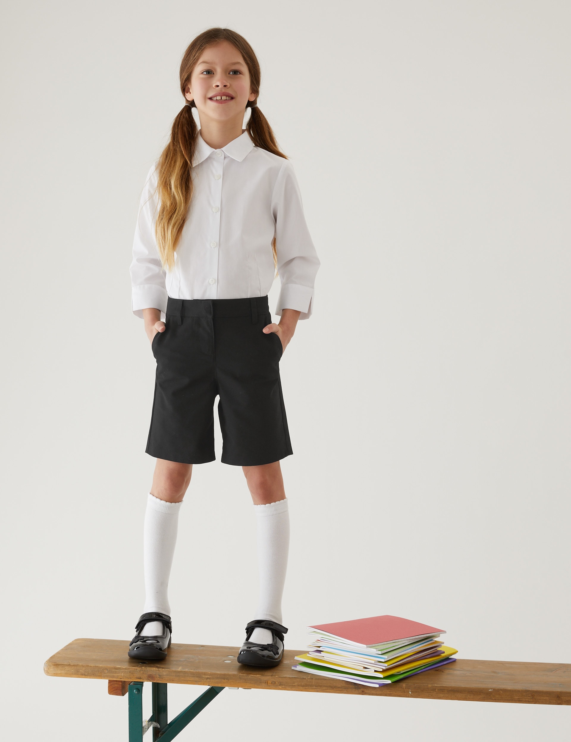 2pk Girls' Slim Leg School Shorts (2-16 Yrs) | M&S | M&S