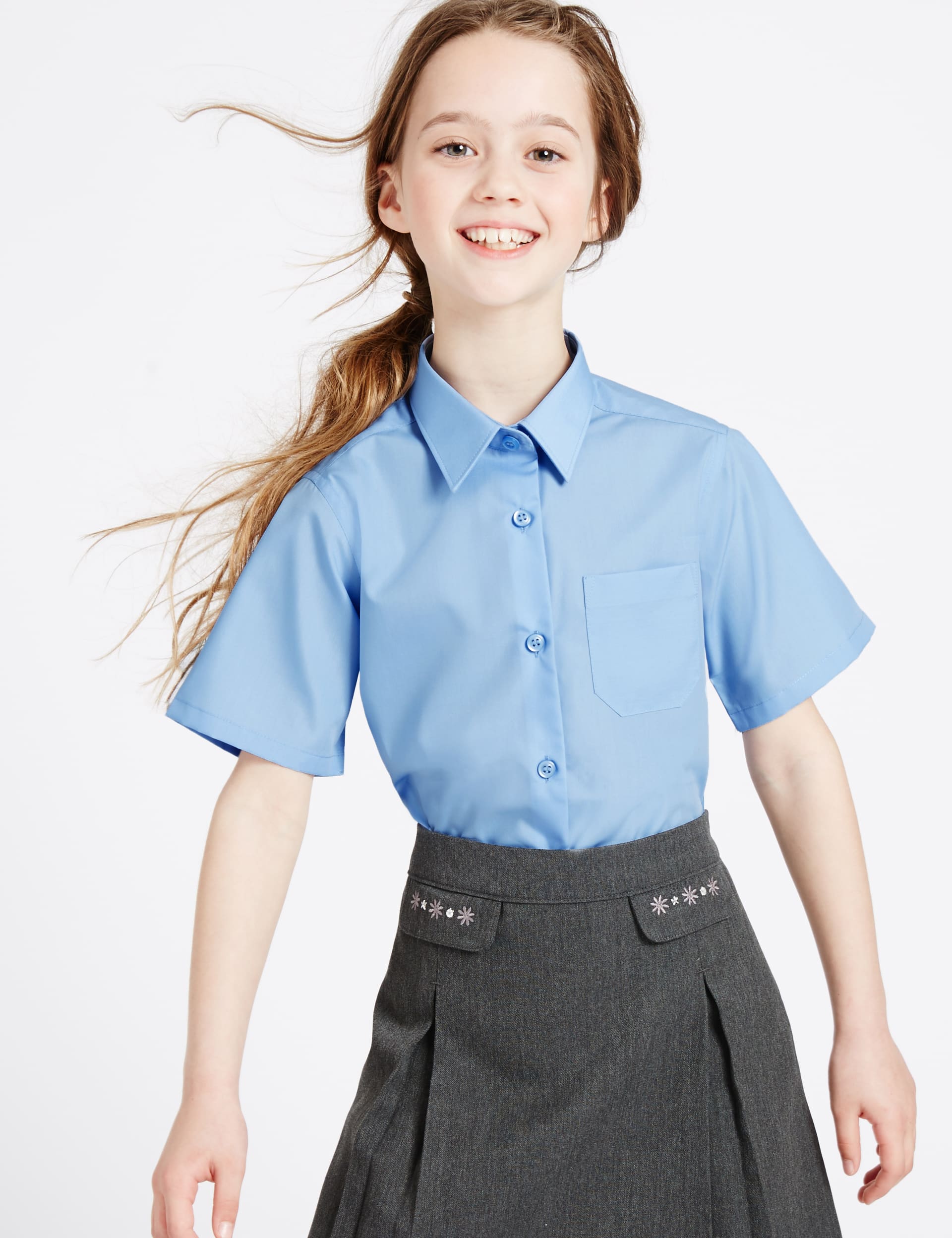 2 Pack Girls' Slim Fit Non-Iron Blouses | M&S IE