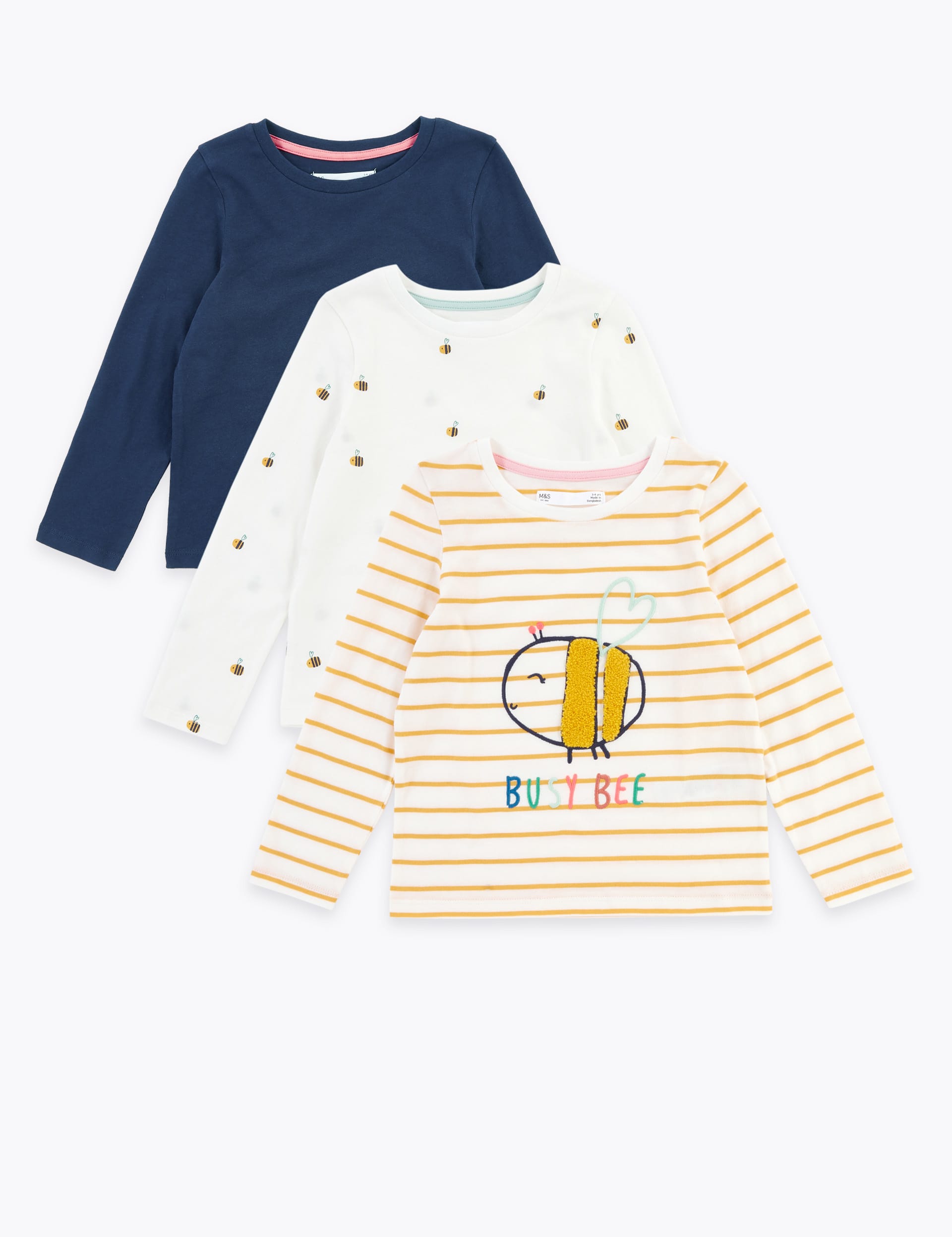 3 Pack Cotton Bee Design Tops (2-7 Years) | M&S IE