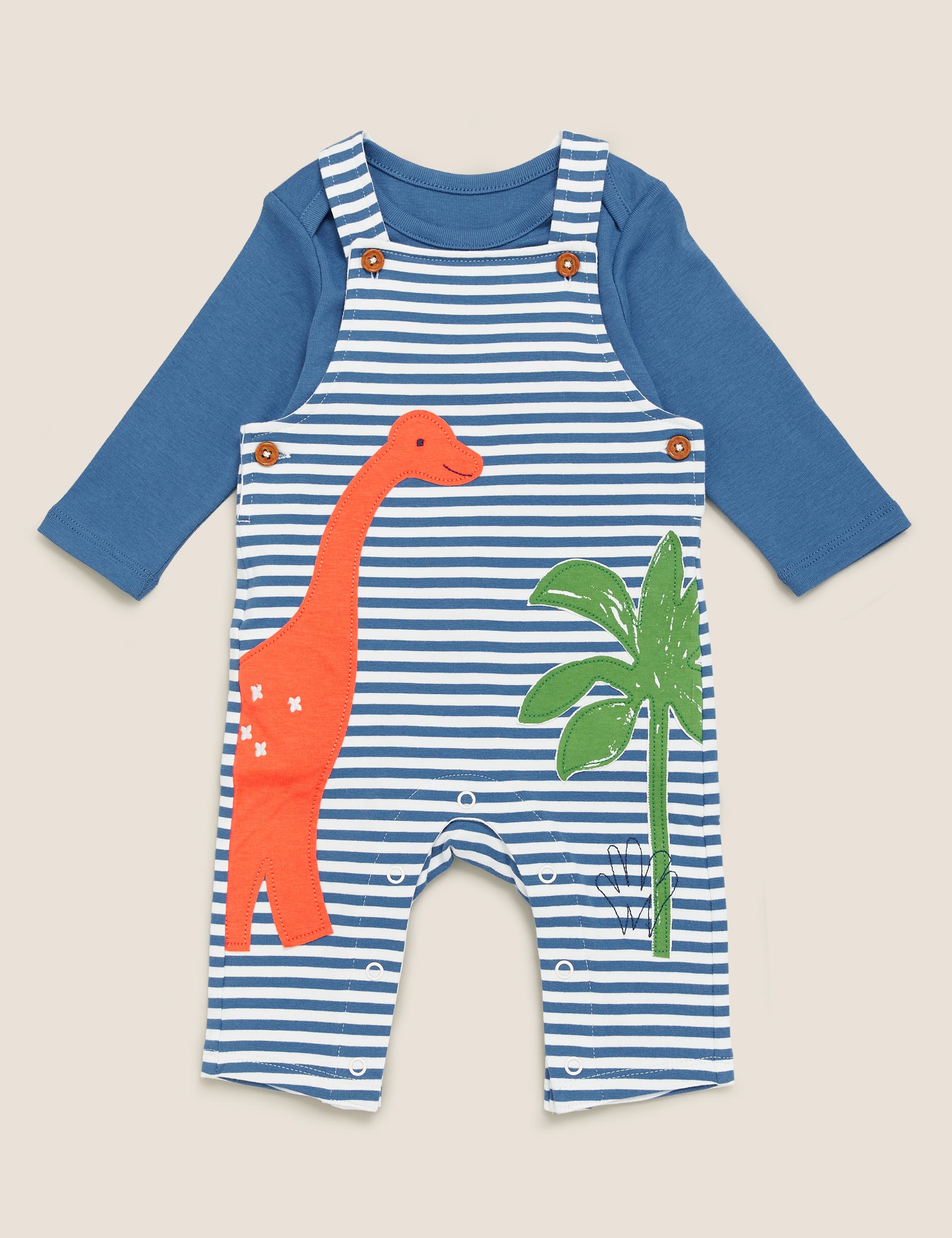 2pc Cotton Dinosaur Dungaree Outfit (0-3 Yrs) | M&S IE