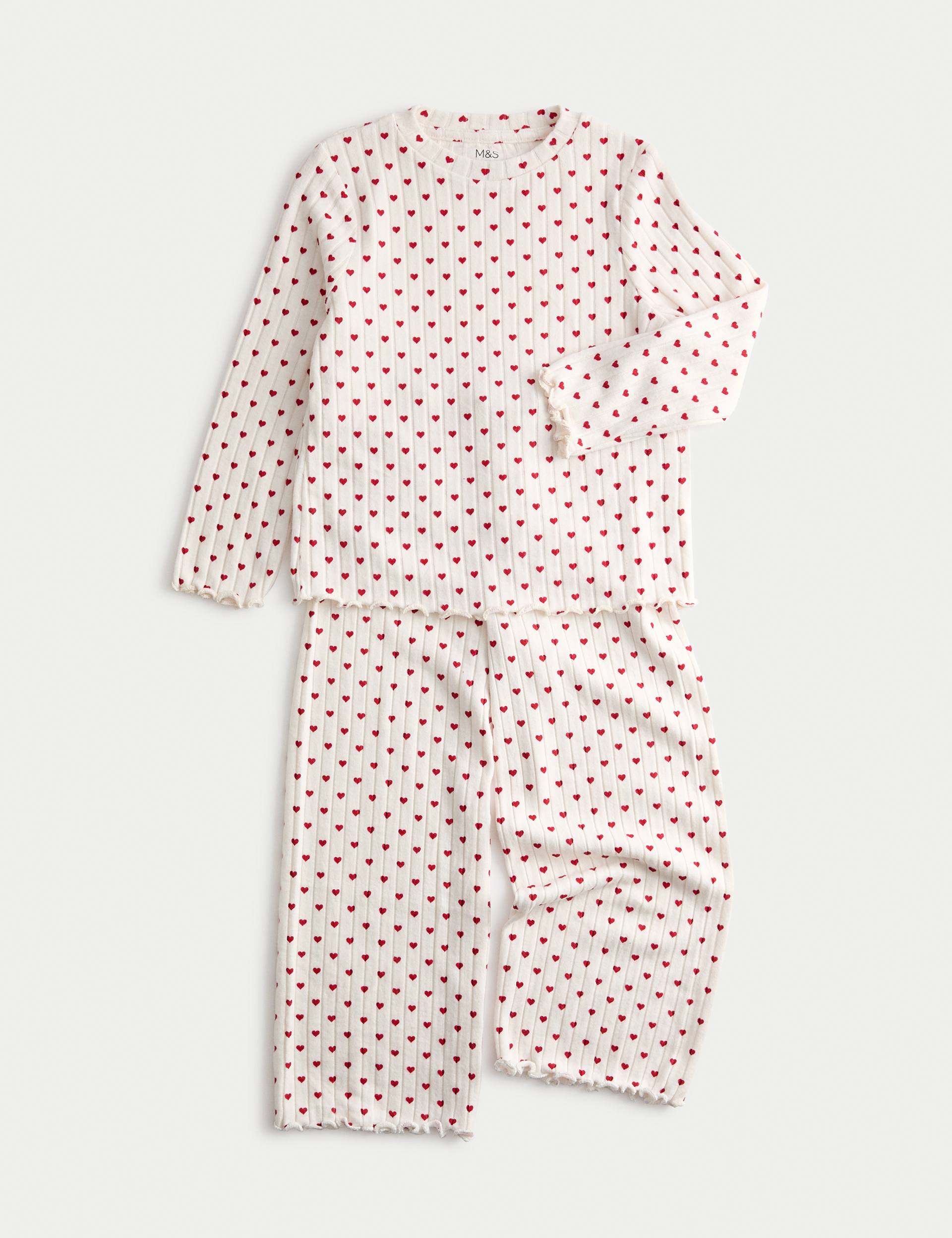 Cosy Ribbed Heart Pyjamas (1-16 Yrs) | M&S | M&S