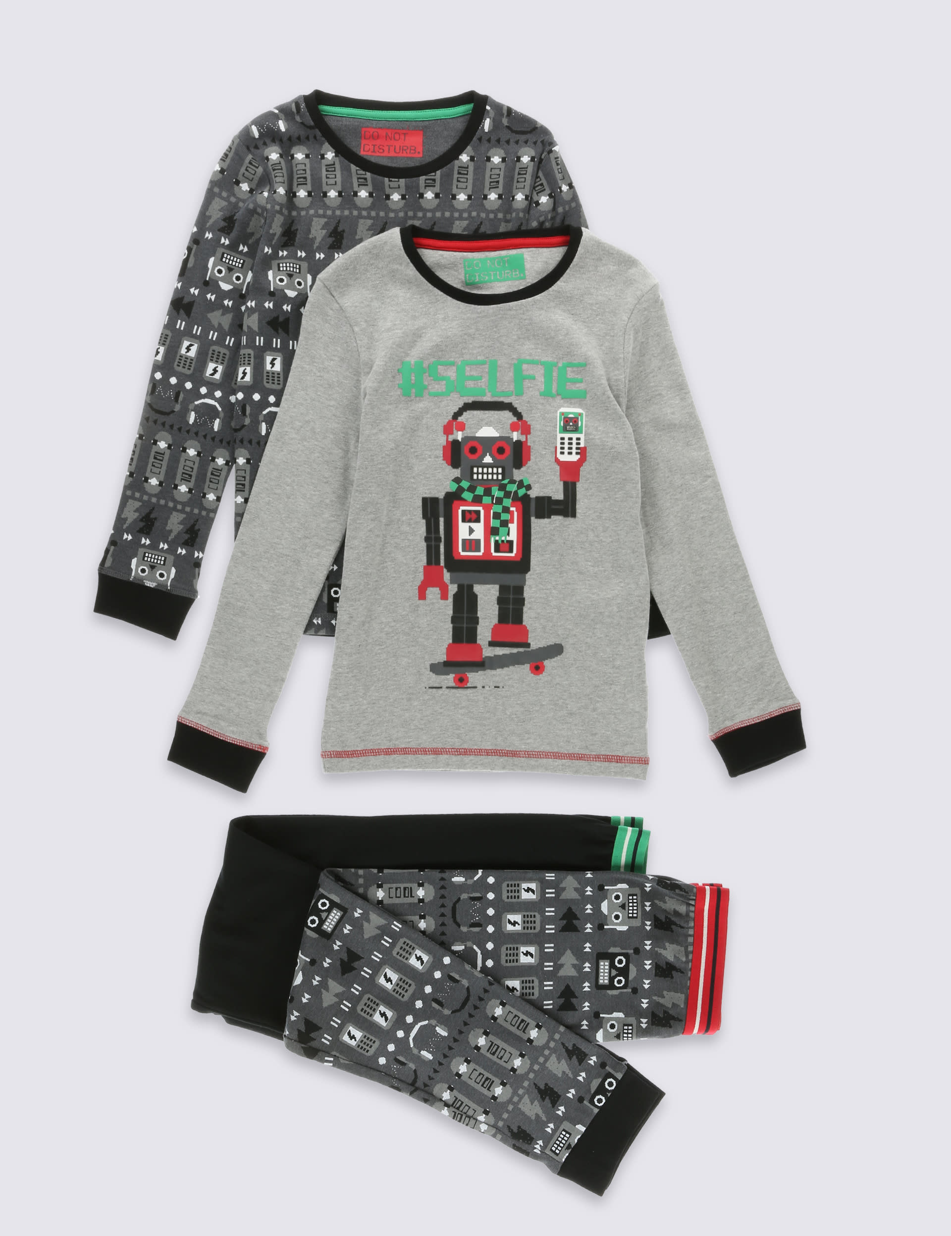 2 Pack Robot Selfie Pyjamas (6-16 Years) | M&S