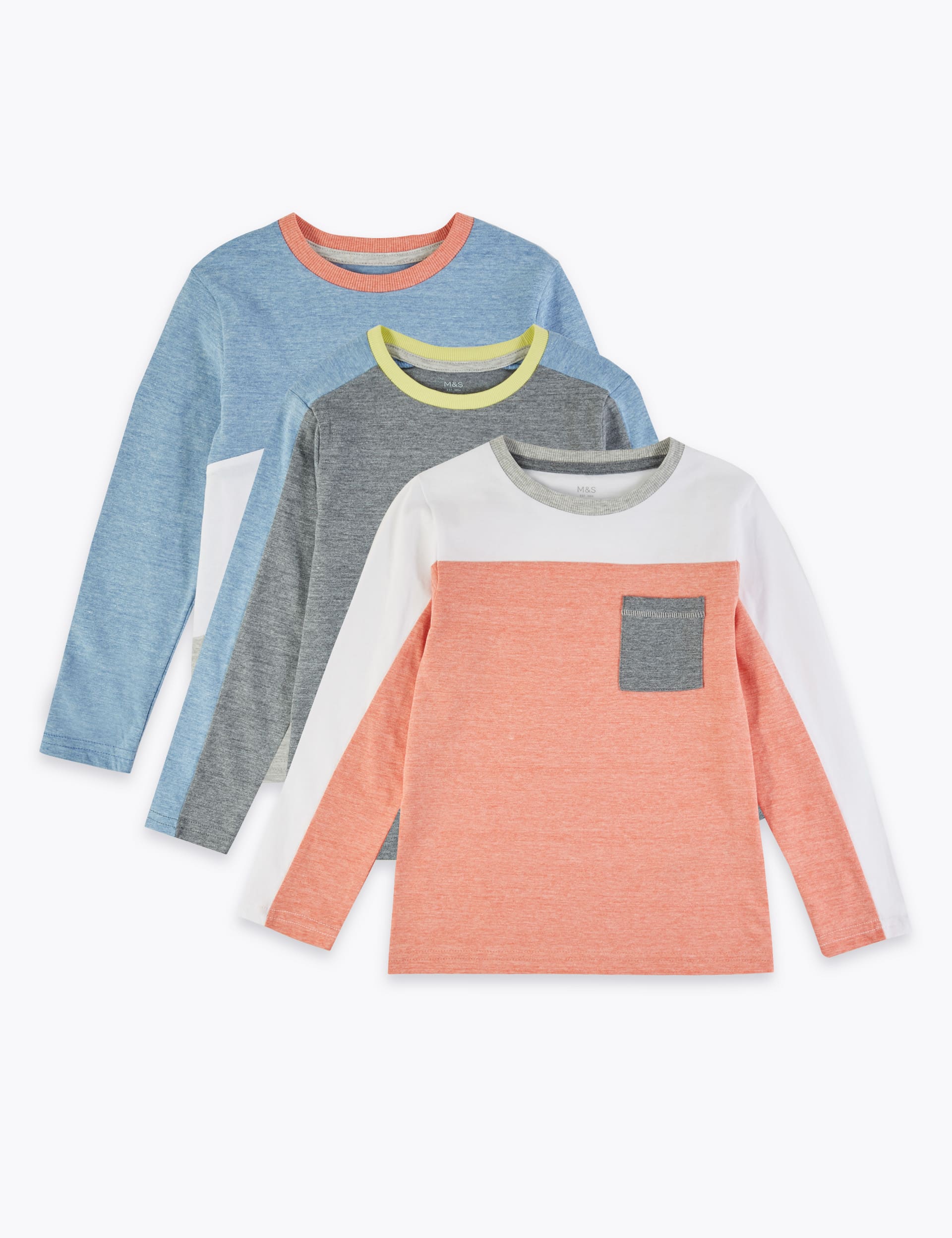 3 Pack Cotton Rich Colour Block Tops (2-7 Years) | M&S IE