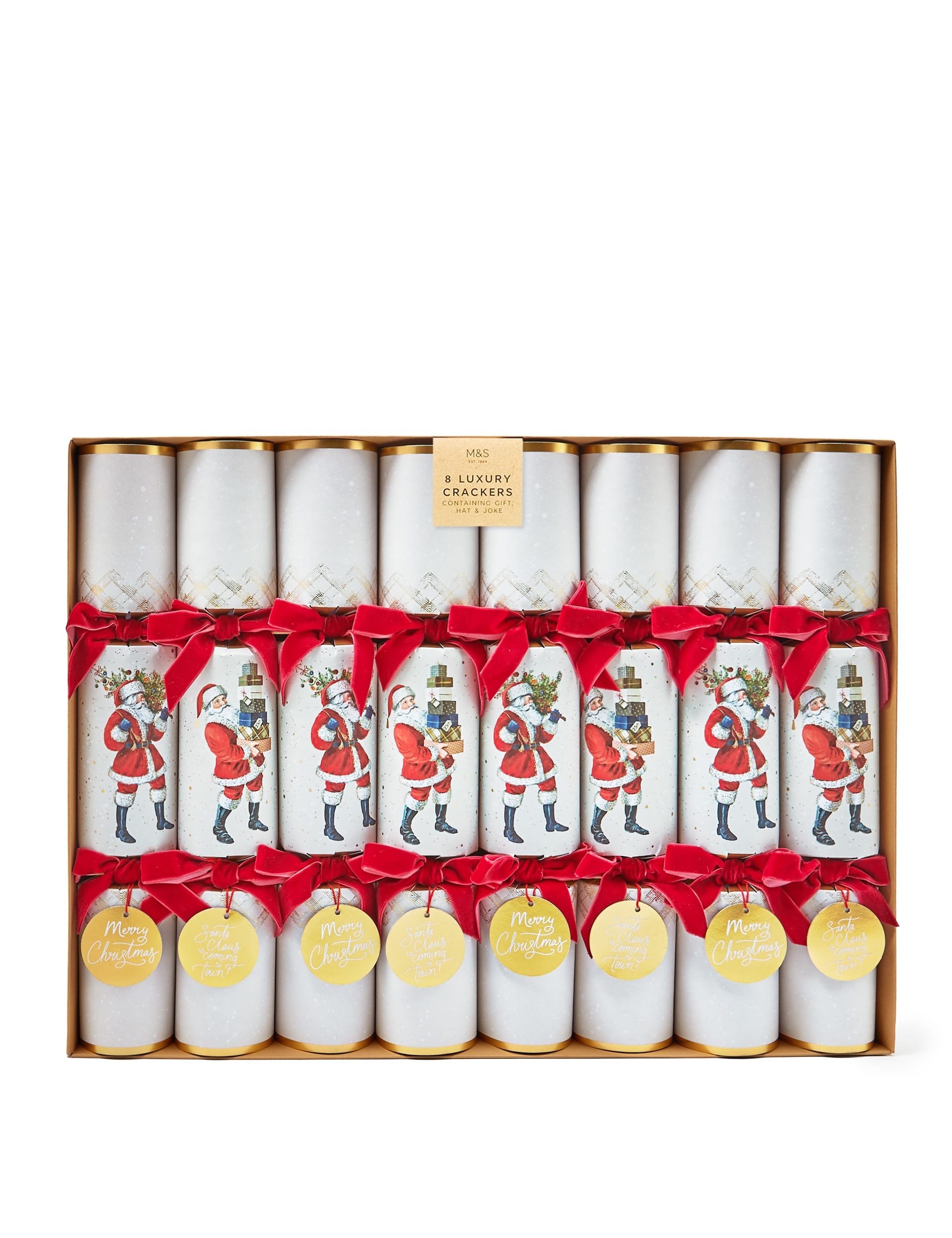Luxury Red & White Christmas Crackers - 8 Pack | M&S