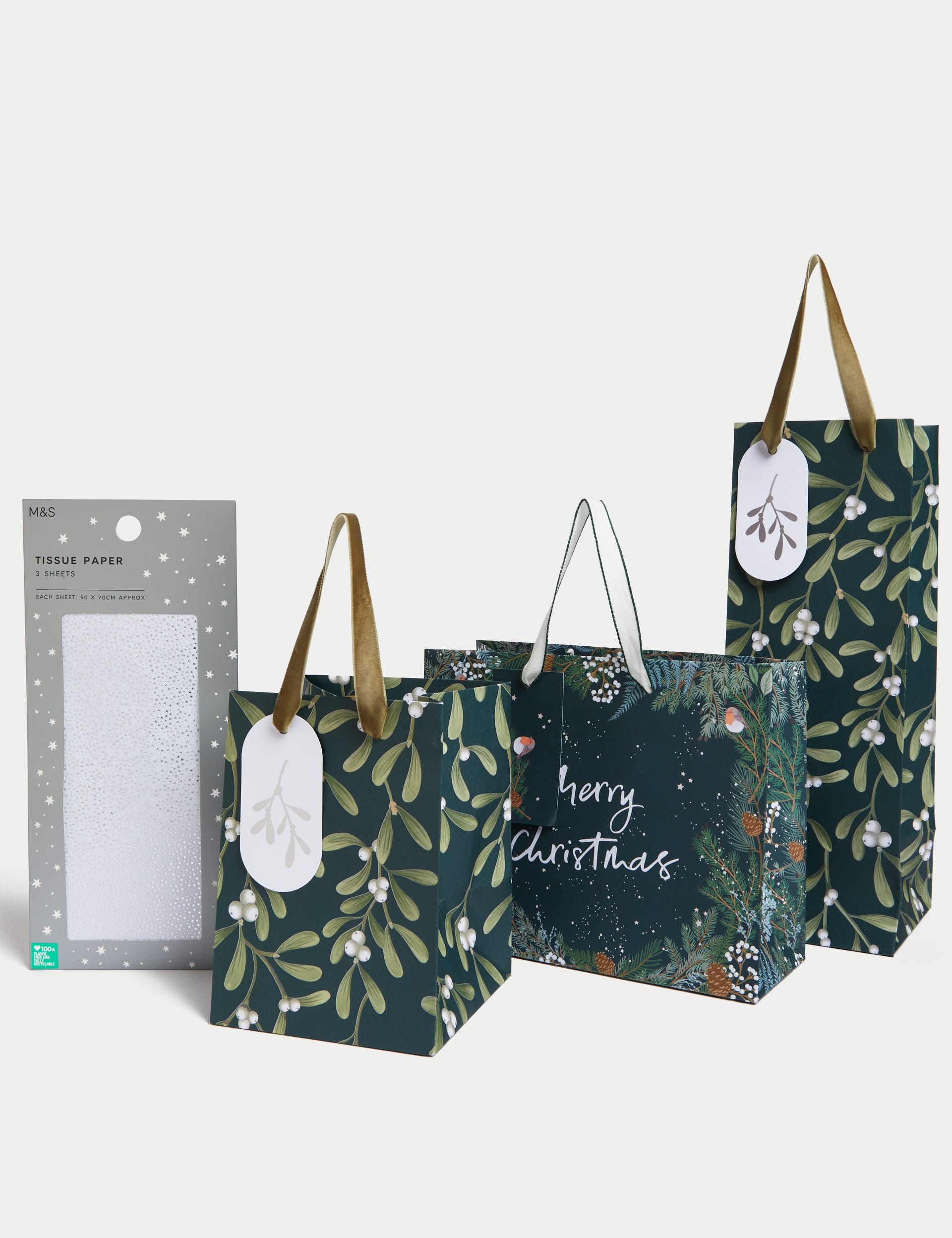 Christmas Gift Bags & Tissue Paper - Mistletoe Designs | M&S