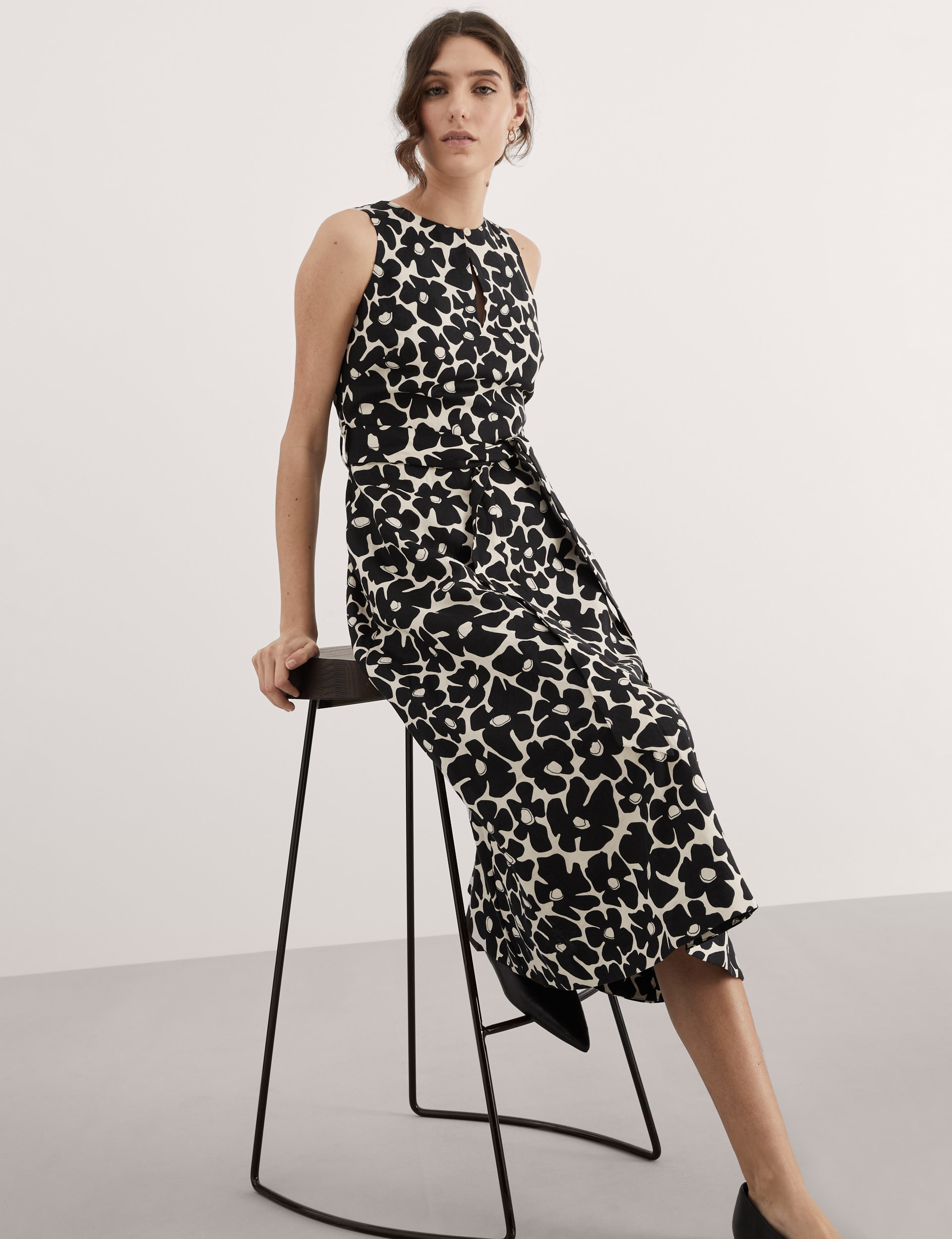 Pure Linen Floral Midi Skater Dress Jaeger Mands