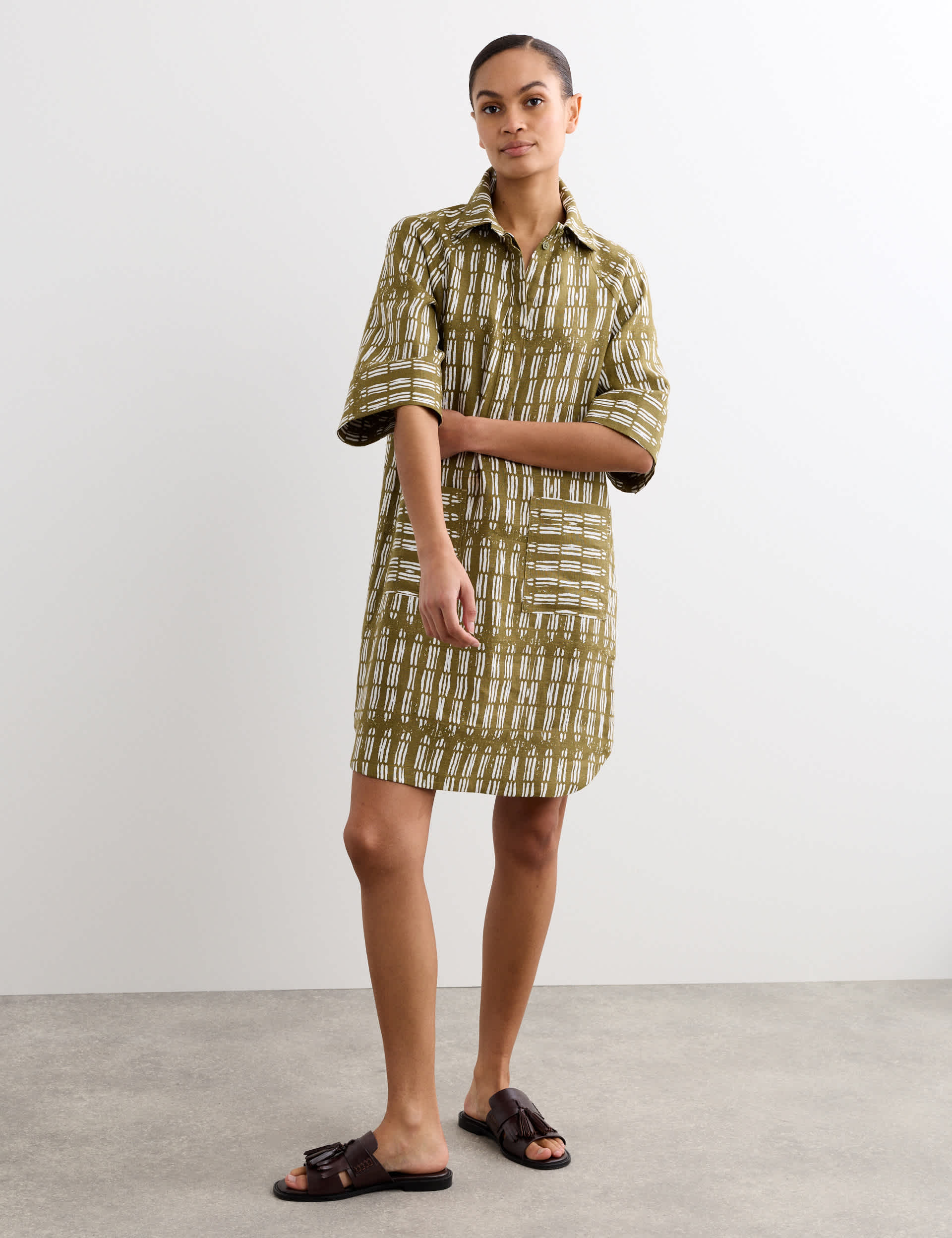 Pure Linen Dash Print Shift Dress | JAEGER | M&S