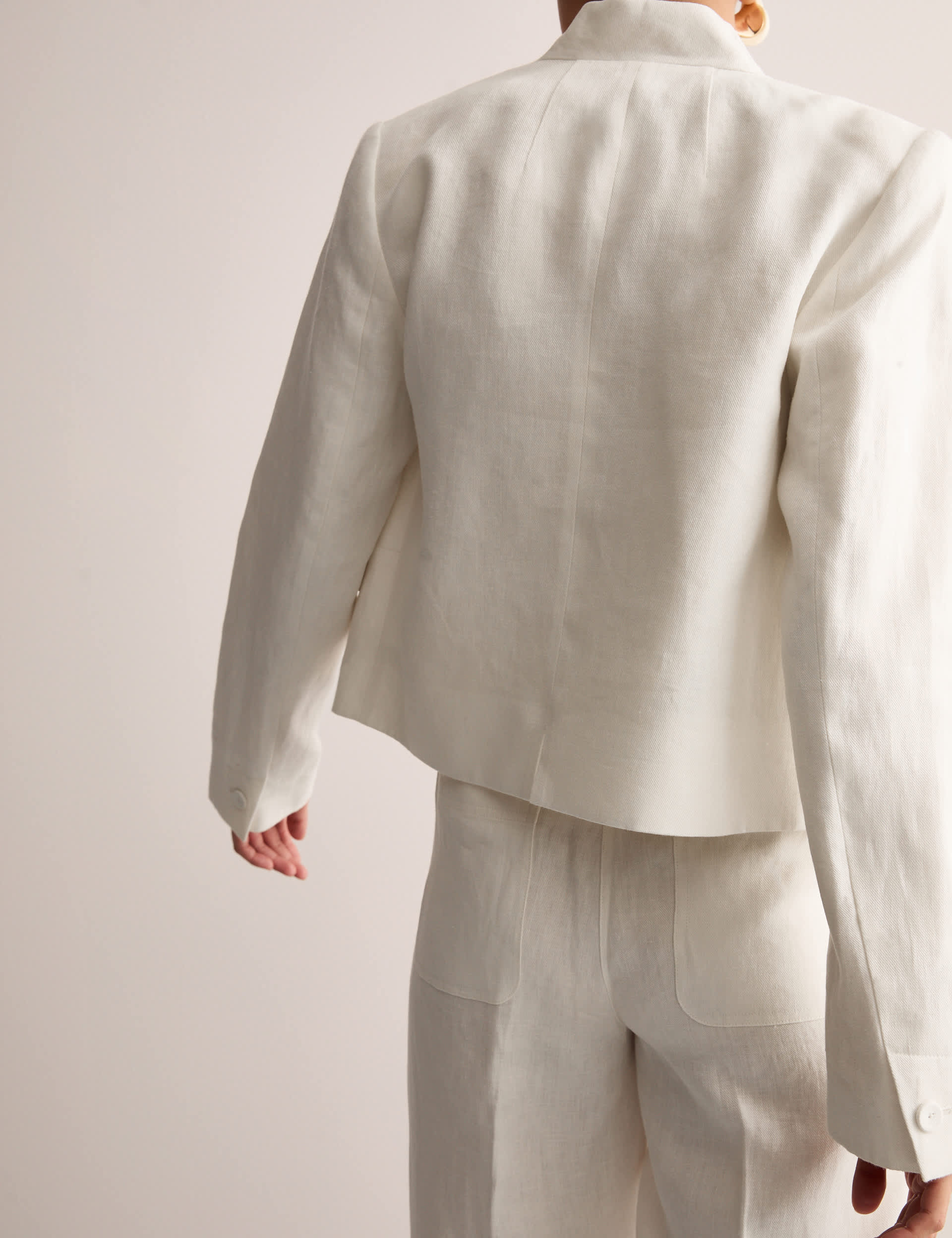 Pure Linen Collarless Cropped Jacket | JAEGER | M&S