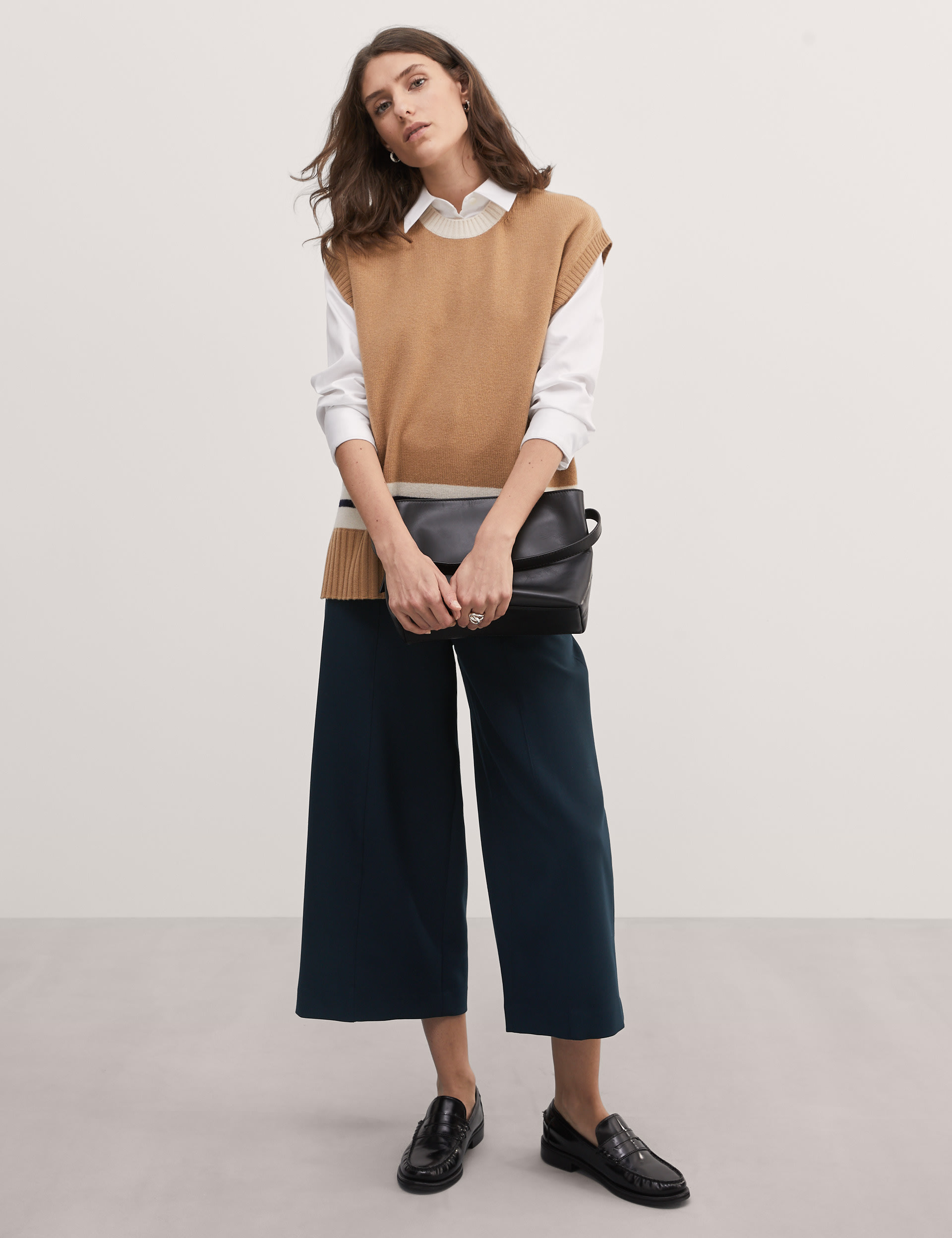 Side Zip Wide Leg Cropped Trousers | JAEGER | M&S