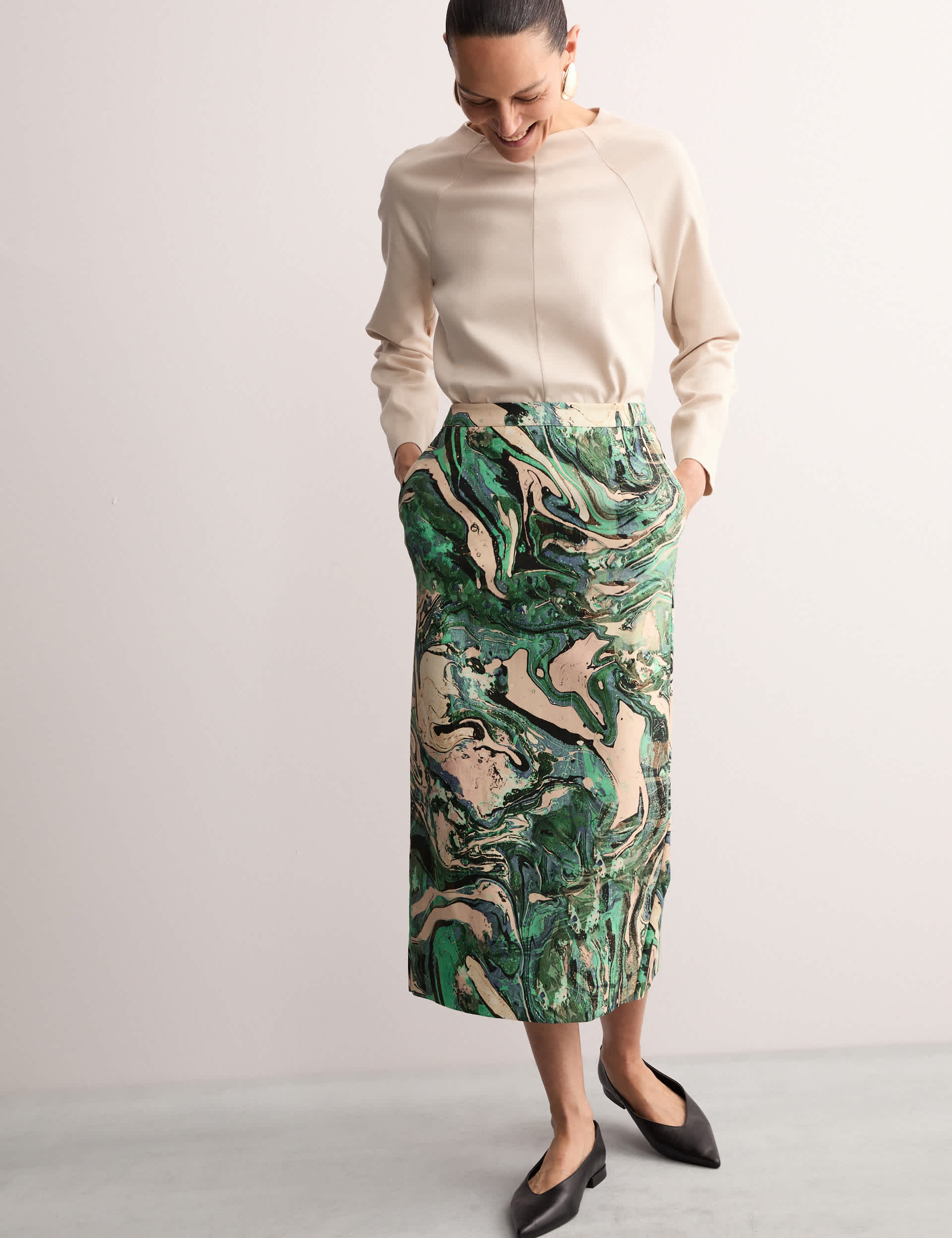 Cotton Rich Printed Midaxi Column Skirt | JAEGER | M&S