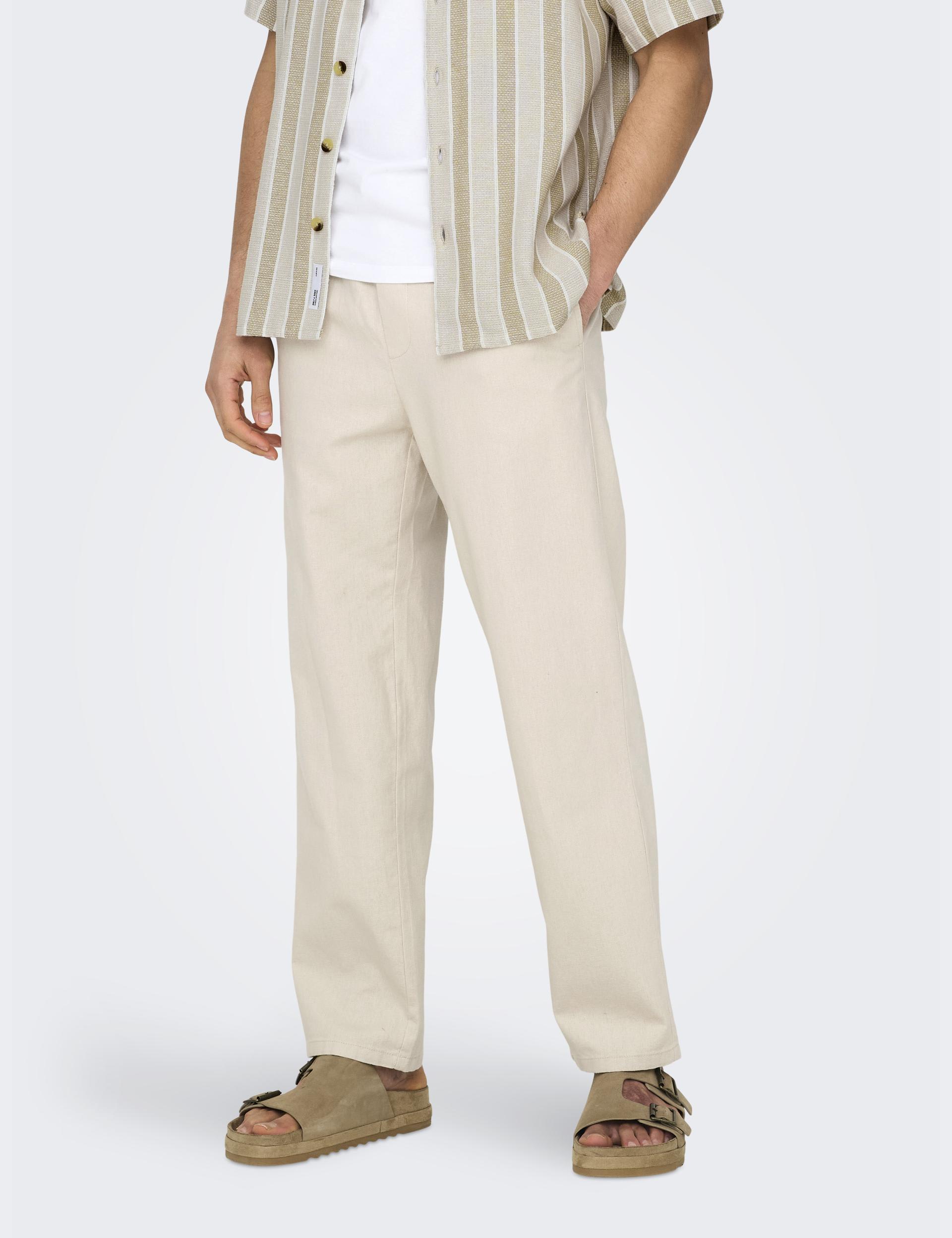 Straight Fit Cotton Rich Trousers with Linen | ONLY & SONS | M&S