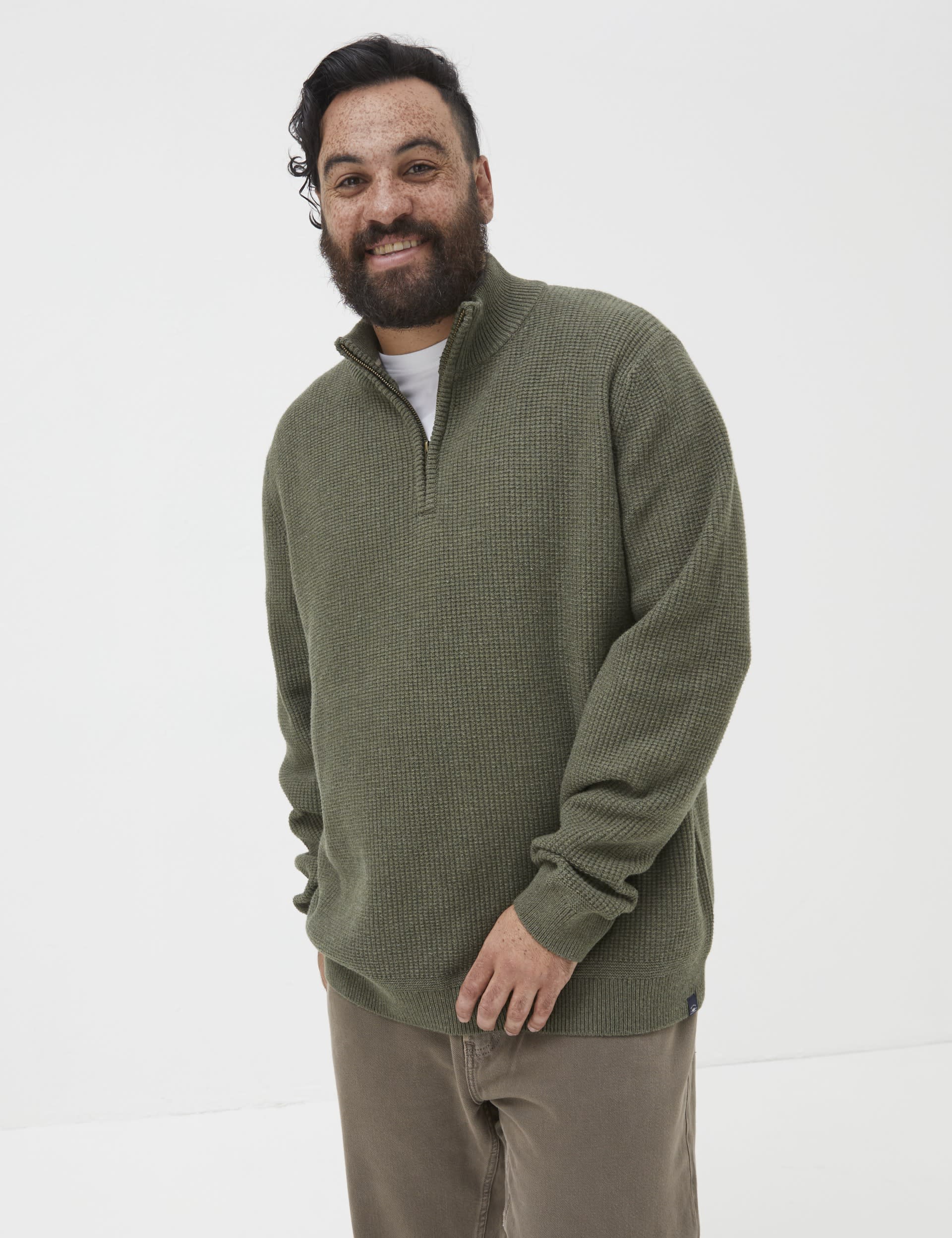 Pure Cotton Ribbed Half Zip Jumper | FatFace | M&S