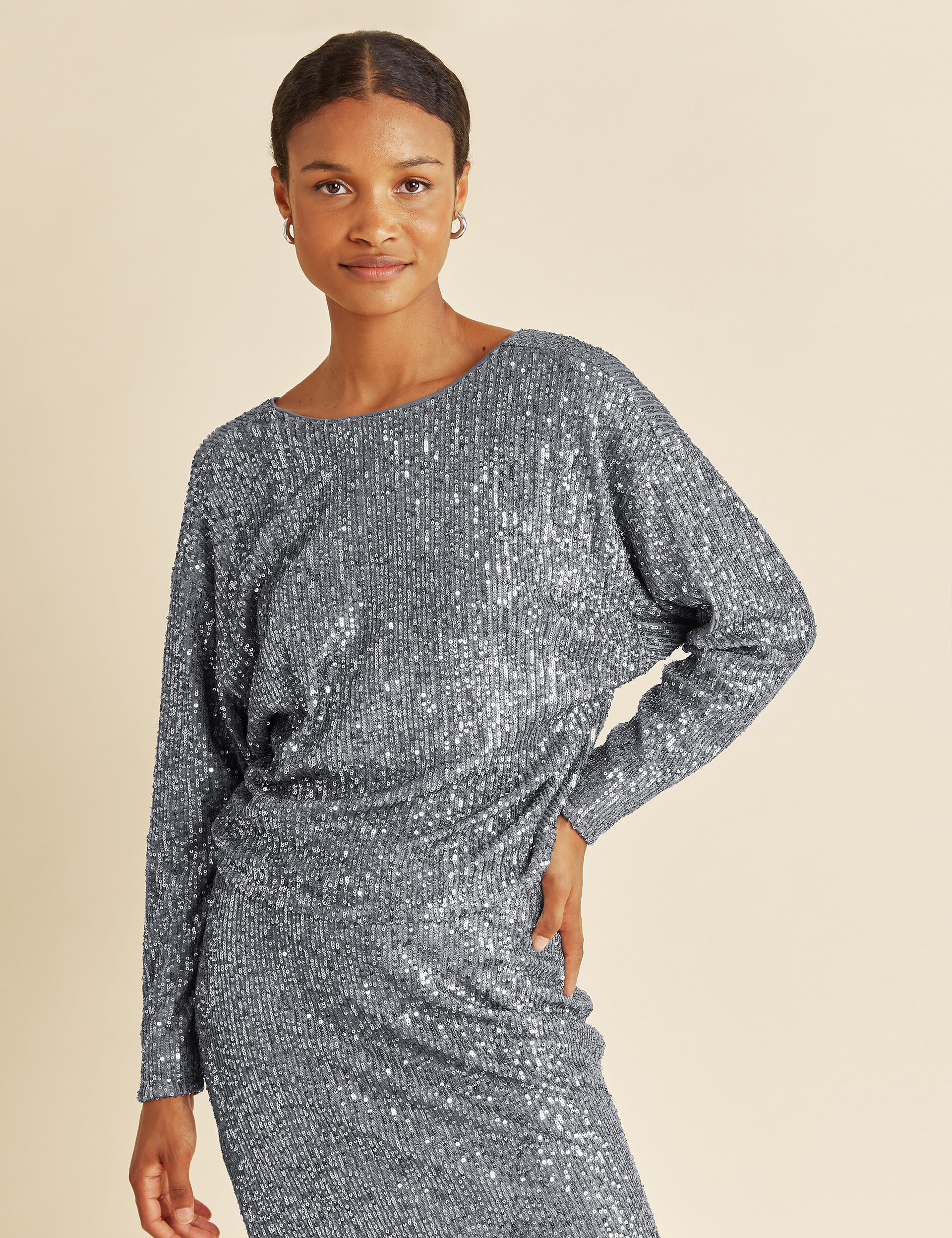 Sequin Slash Neck Top Albaray Mands