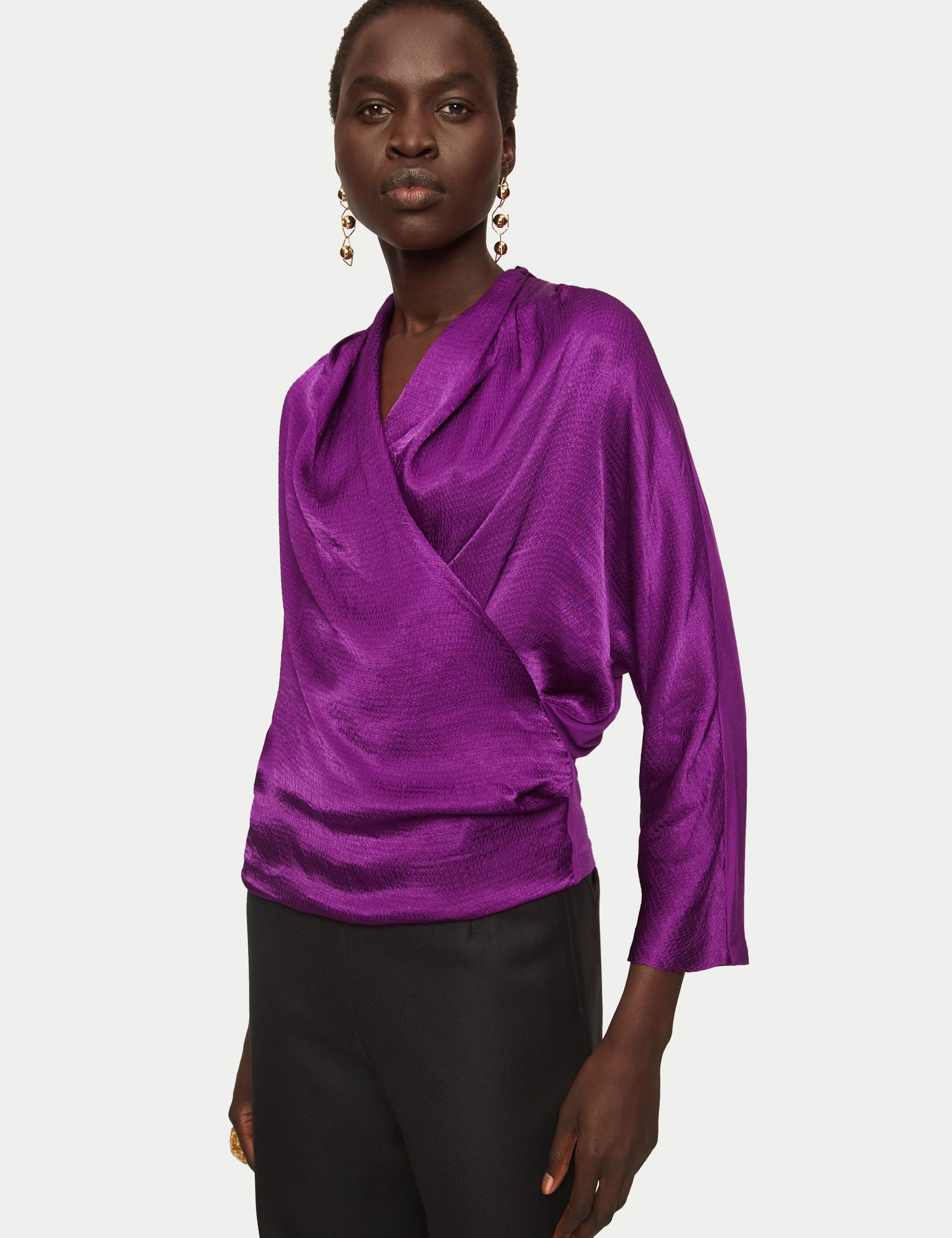Satin Textured Draped Wrap Top | Jigsaw | M&S