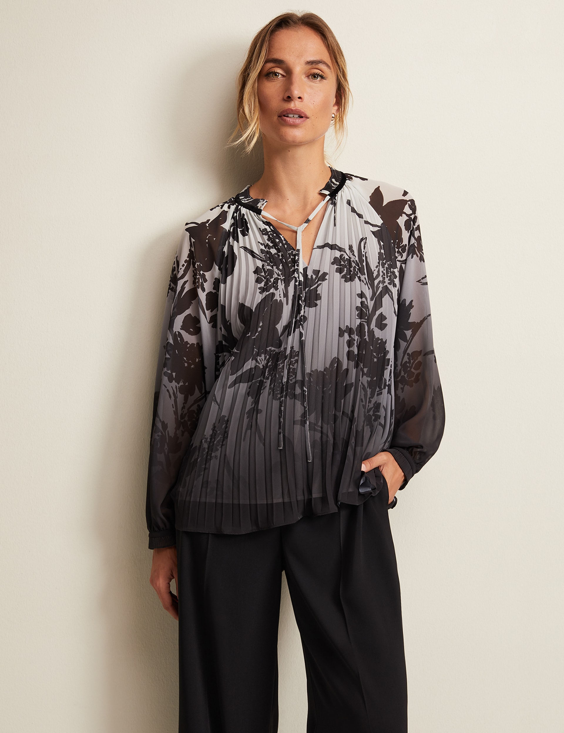 Floral Pleated Tie Neck Top | Phase Eight | M&S